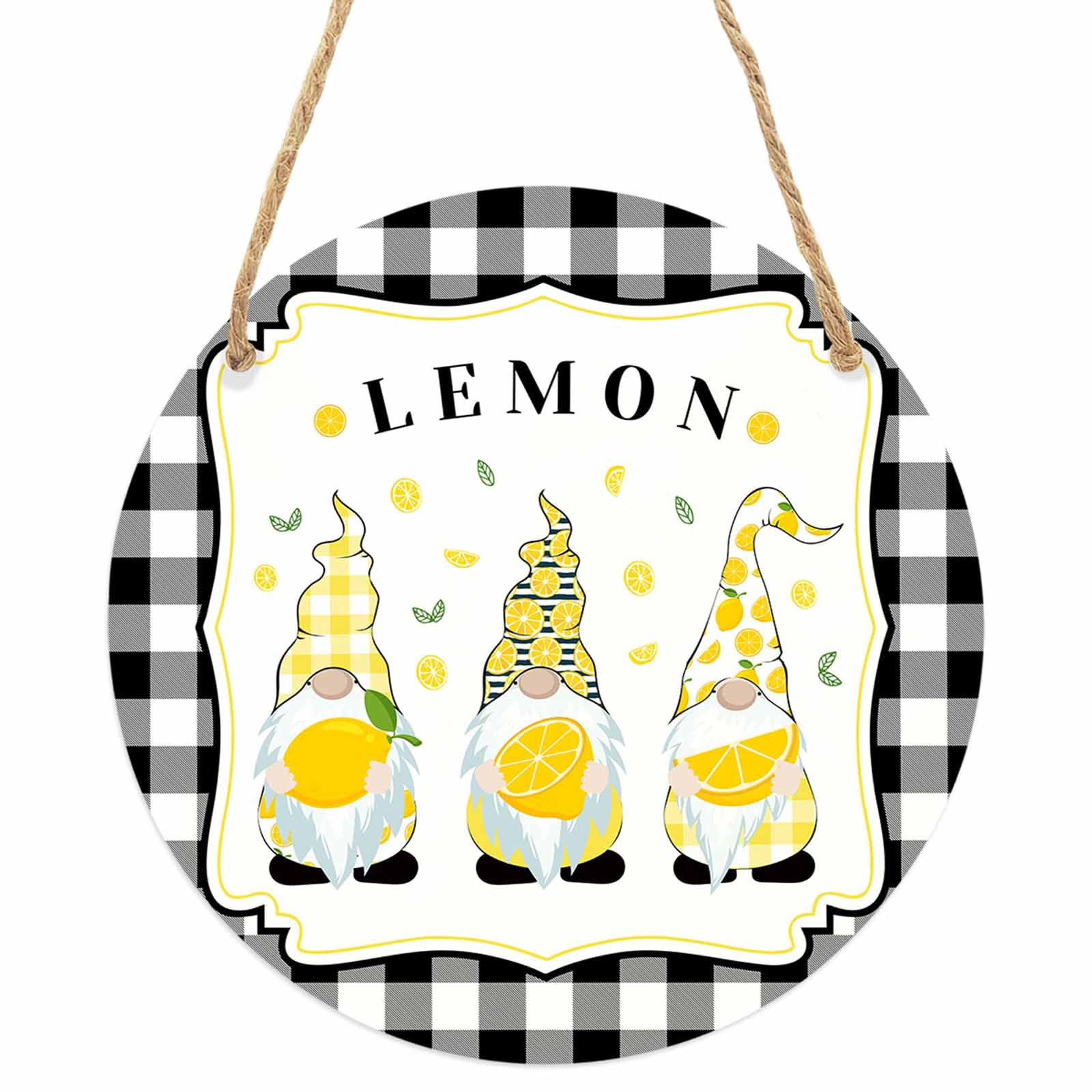 Summr Lemon Gnomes Round Front Door Welcome Sign, 5.9 Inch Wall Hanging ...