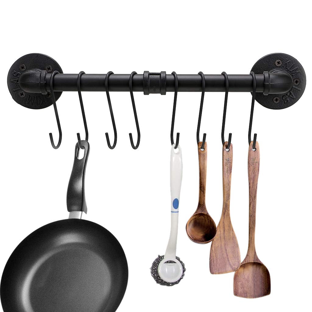Sumnacon 16 Inch Industrial Pipe Pan Pot Rack with 8-Hooks, Wall ...