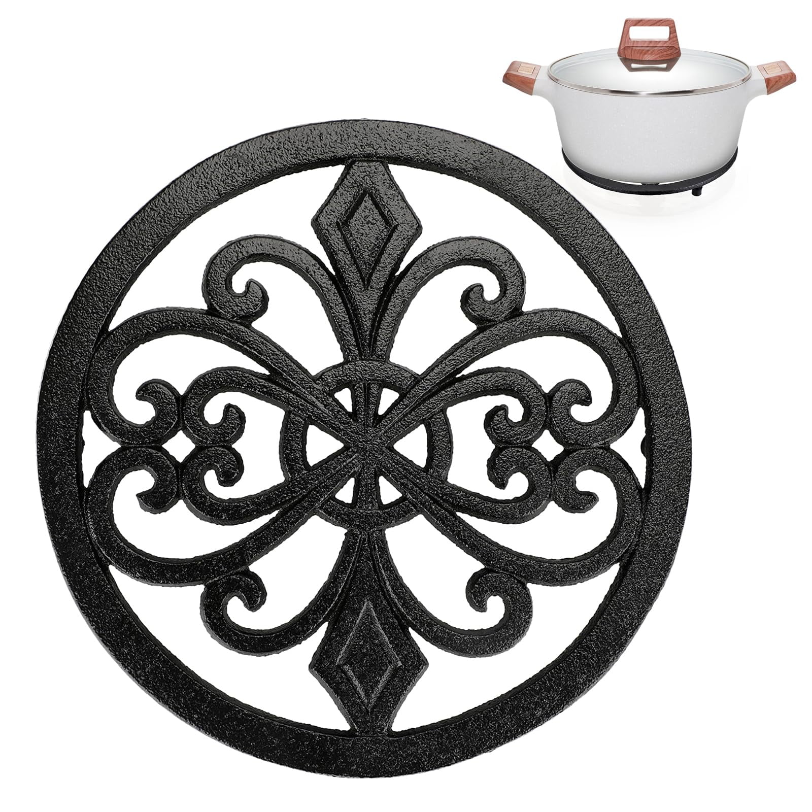 Sumnacon 1Pcs Circular Cast Iron Trivet - Heat Resistant Iron Trivet ...
