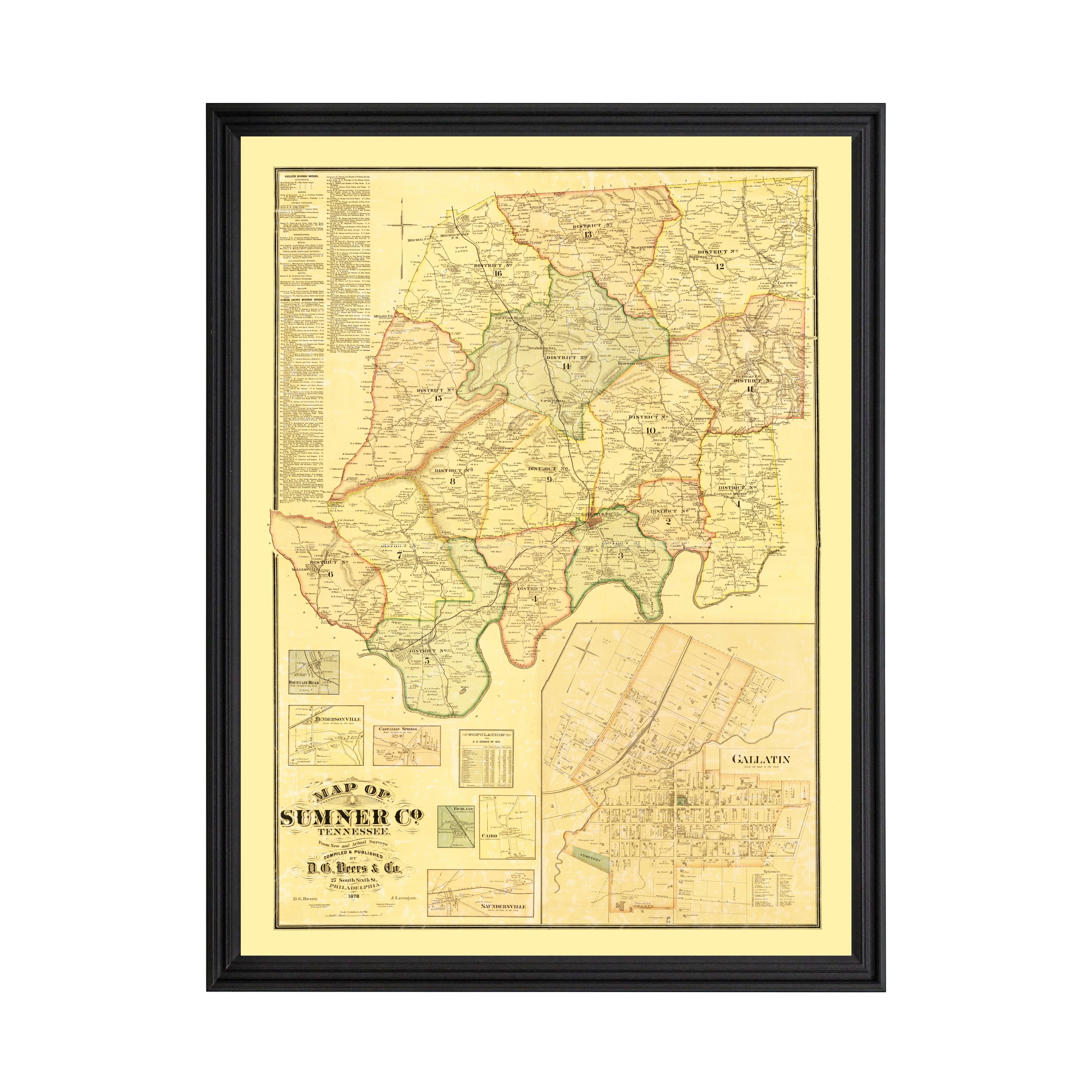Sumner County Tennessee Art, 1878 Vintage Map of Sumner County TN ...