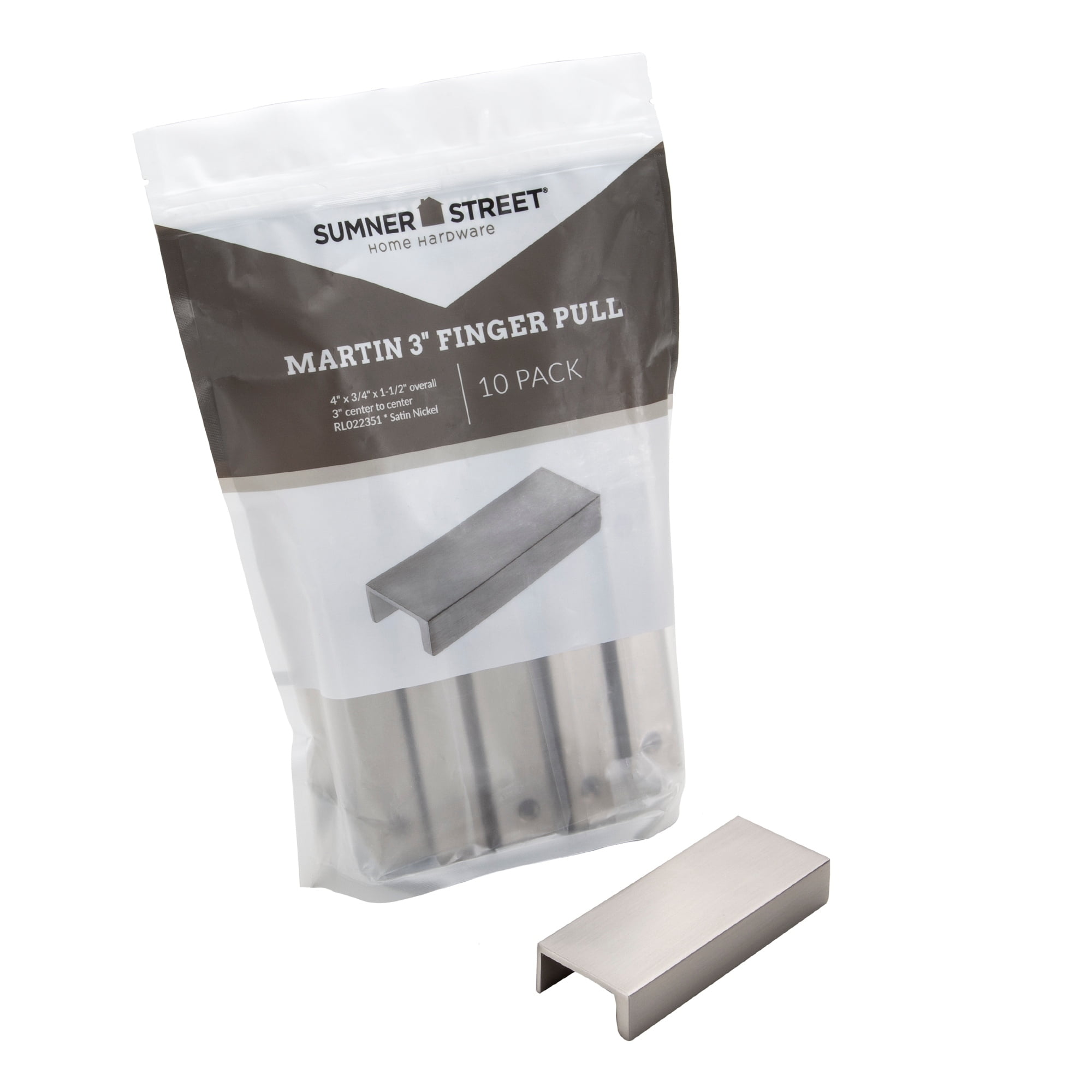 Sumner Street Home Hardware 10 Pack Martin 3" Satin Nickel Finger Pull ...