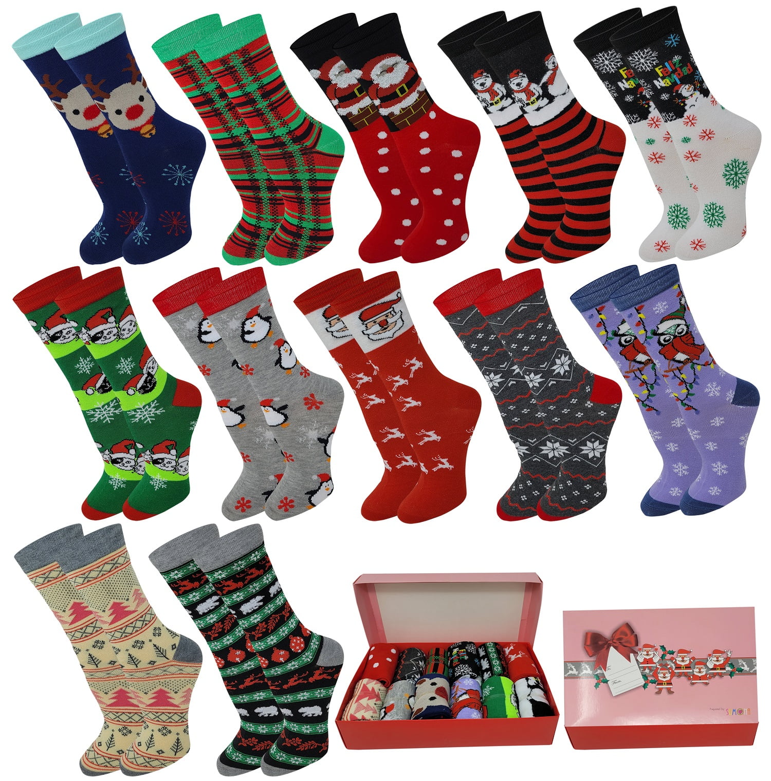 Sumona 12 Pairs Women Novelty Seasonal Christmas Holiday Socks with ...