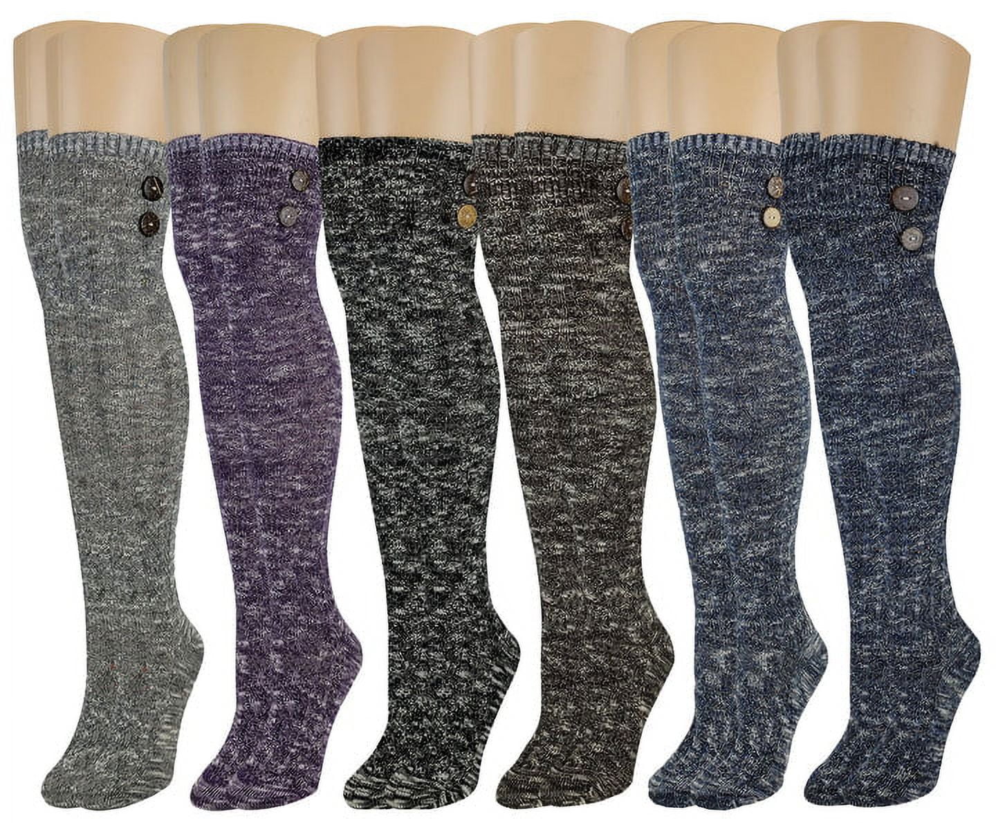 Sumona 6 Pairs Women Assorted Color Over the Knee Socks with Buttons ...