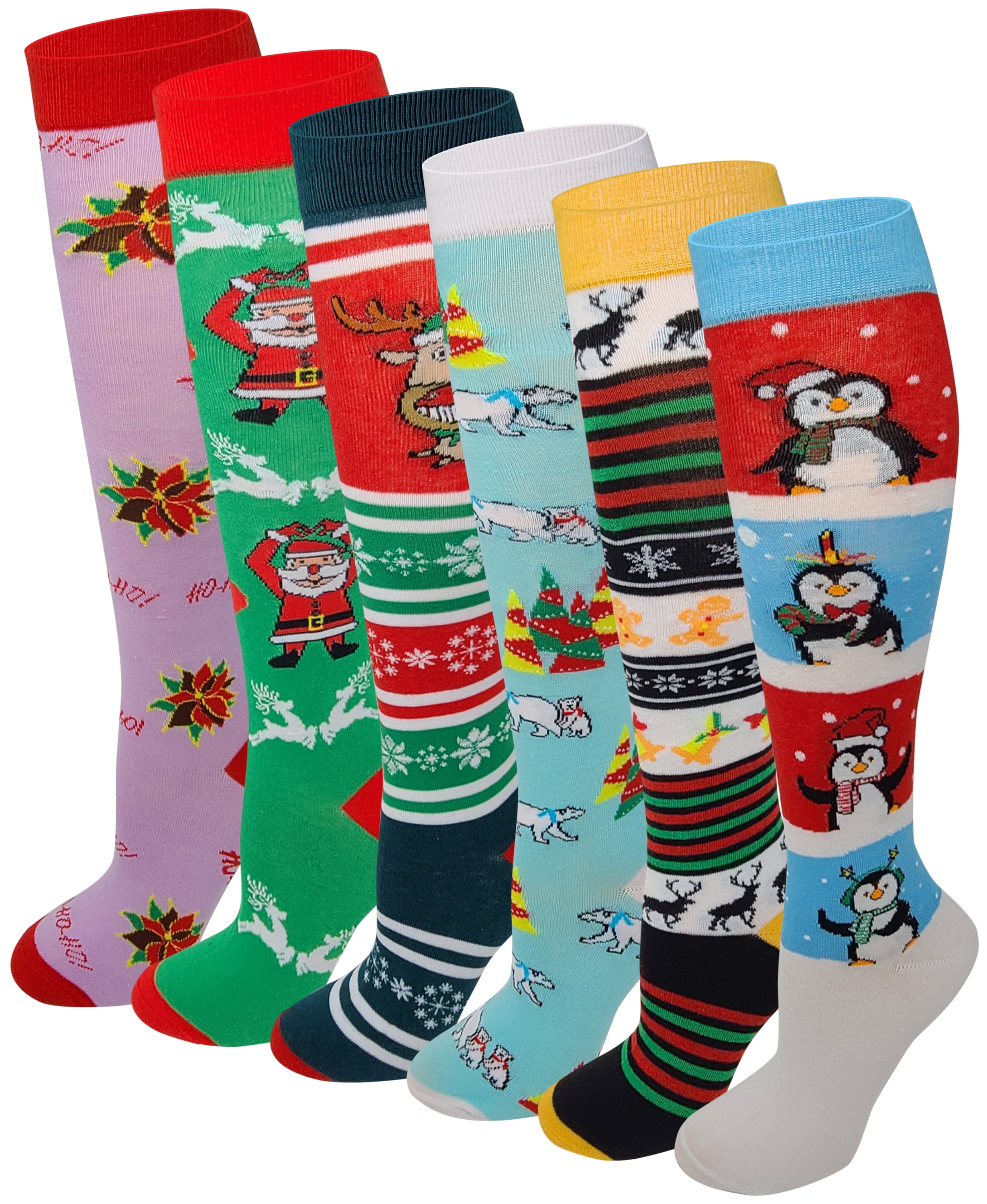 Sumona 6 Pairs Women Christmas Holidays Festive Fancy Design Knee High ...