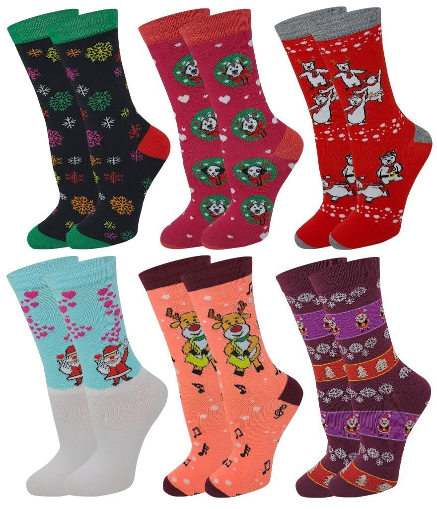 Sumona 6 Pairs Women Colorful Fancy Crazy Design Fastive Novelty Crew ...