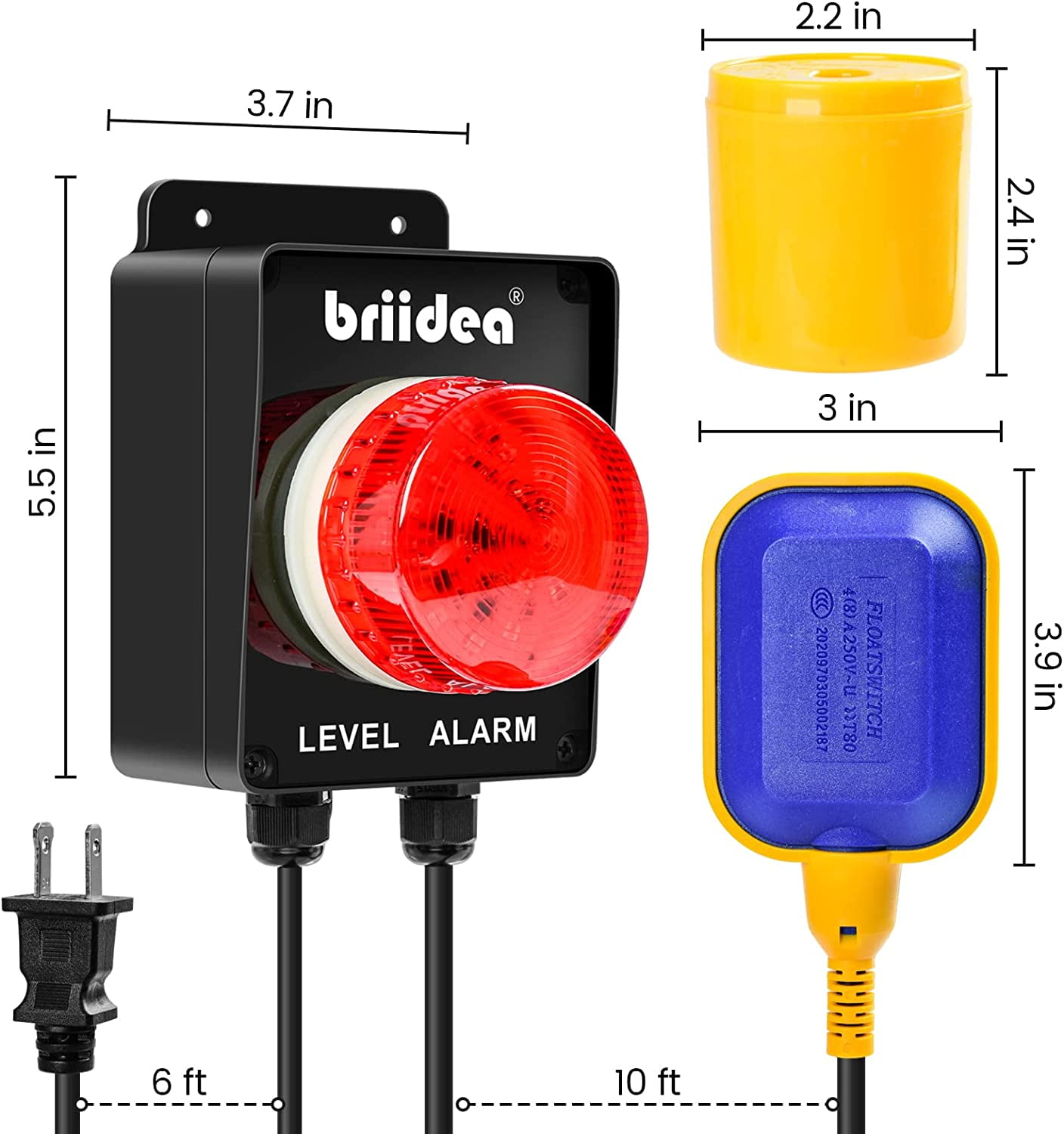 Sump Pump Alarm, Briidea Indoor/Outdoor High Water Septic Tank Alarm ...