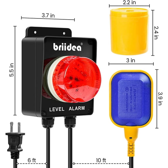 Sump Pump Alarm, Briidea Indoor/Outdoor High Water Septic Tank Alarm ...