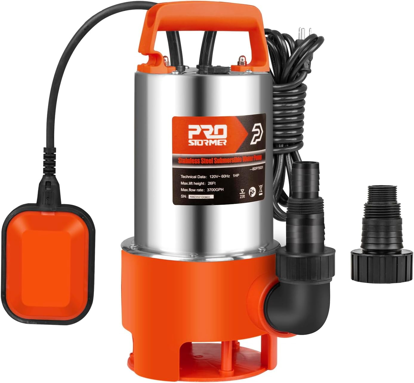 Sump Pump, Prostormer 1HP 3700GPH Submersible Clean/Dirty Water Pump ...
