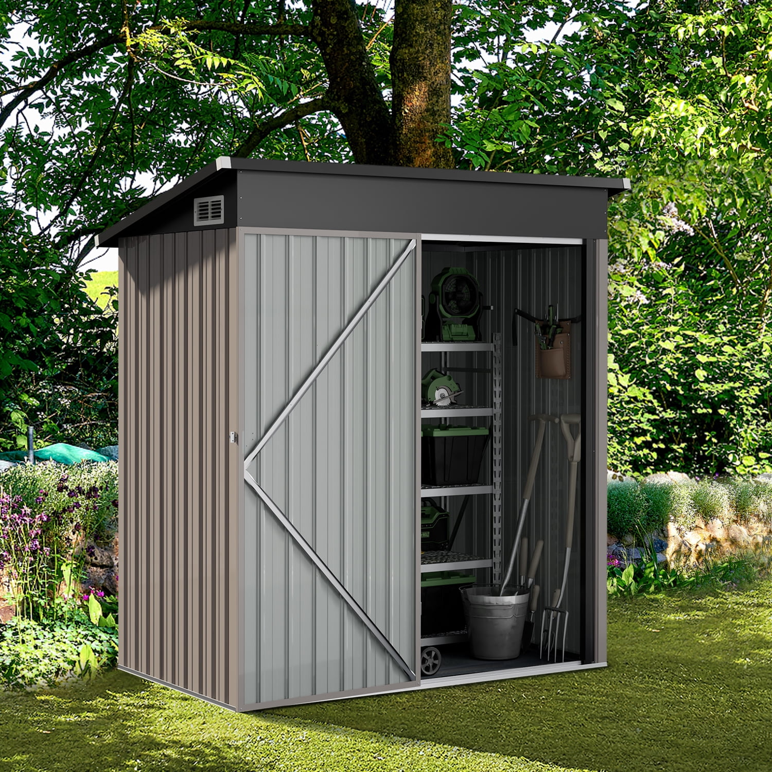 Sumthink Small Standard Outdoor Building Storage Shed, 5x3 FT Metal for ...
