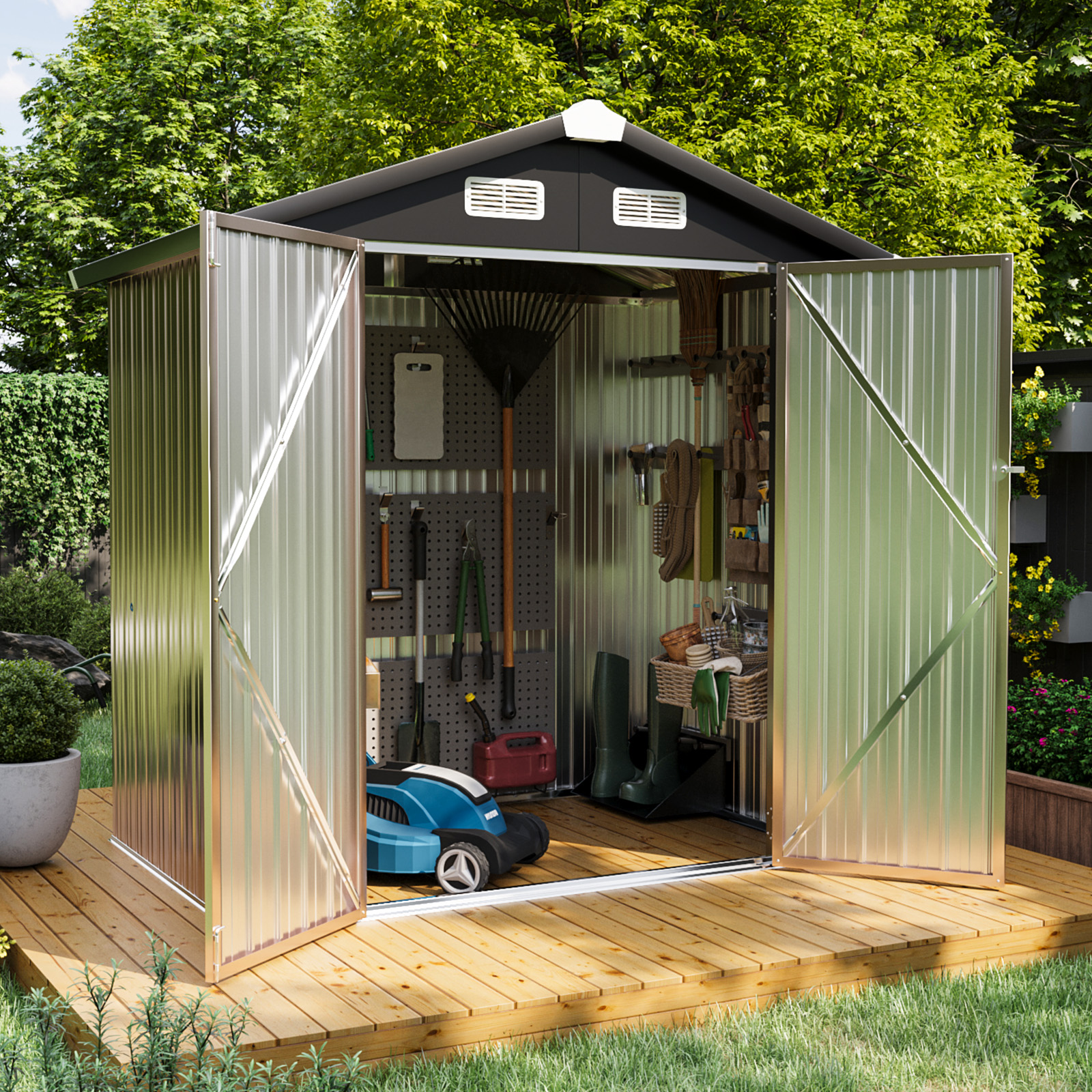 Sumthink 6.4' x 4' Outdoor Storage Shed with Roof & Lockable Door ...
