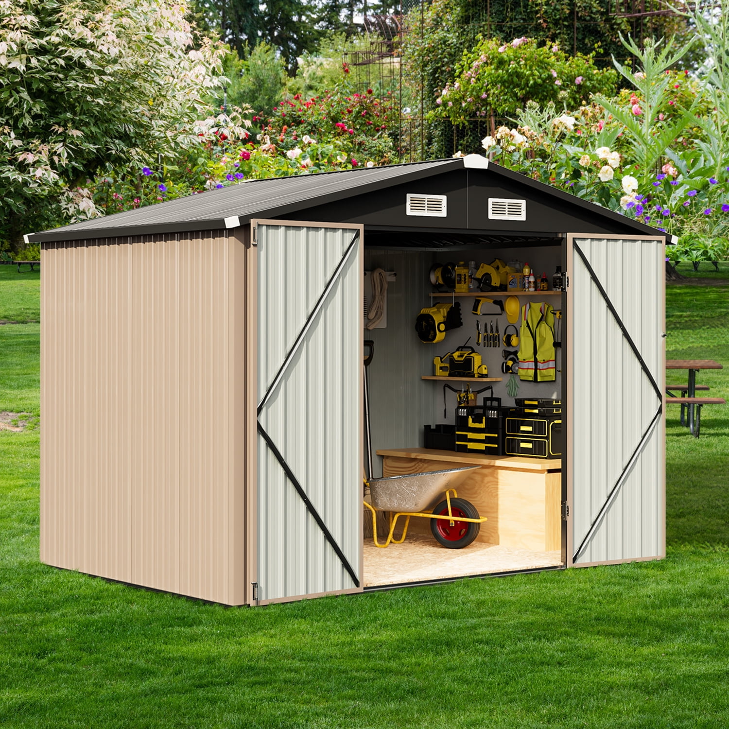 Sumthink 6.4'x3.6' Small Outdoor Storage Shed, Metal Tool Shed for Lawn ...