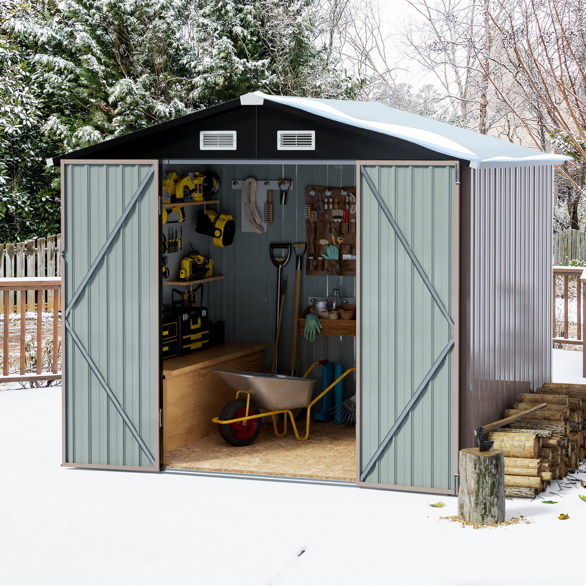 Sumthink 8.5 x 5.6 FT Outdoor Storage Shed, Metal Shed for Garden ...