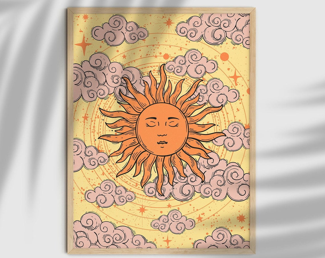Sun 70S Decor, Retro 70S Home Decor, Celestial Wall Decor, Vintage Sun ...
