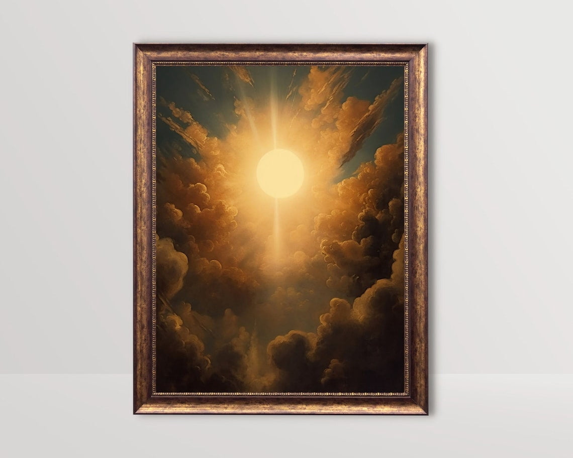 Sun And Clouds, Vintage Celestial, Cloud Sun Sky Art Poster, Witchy ...