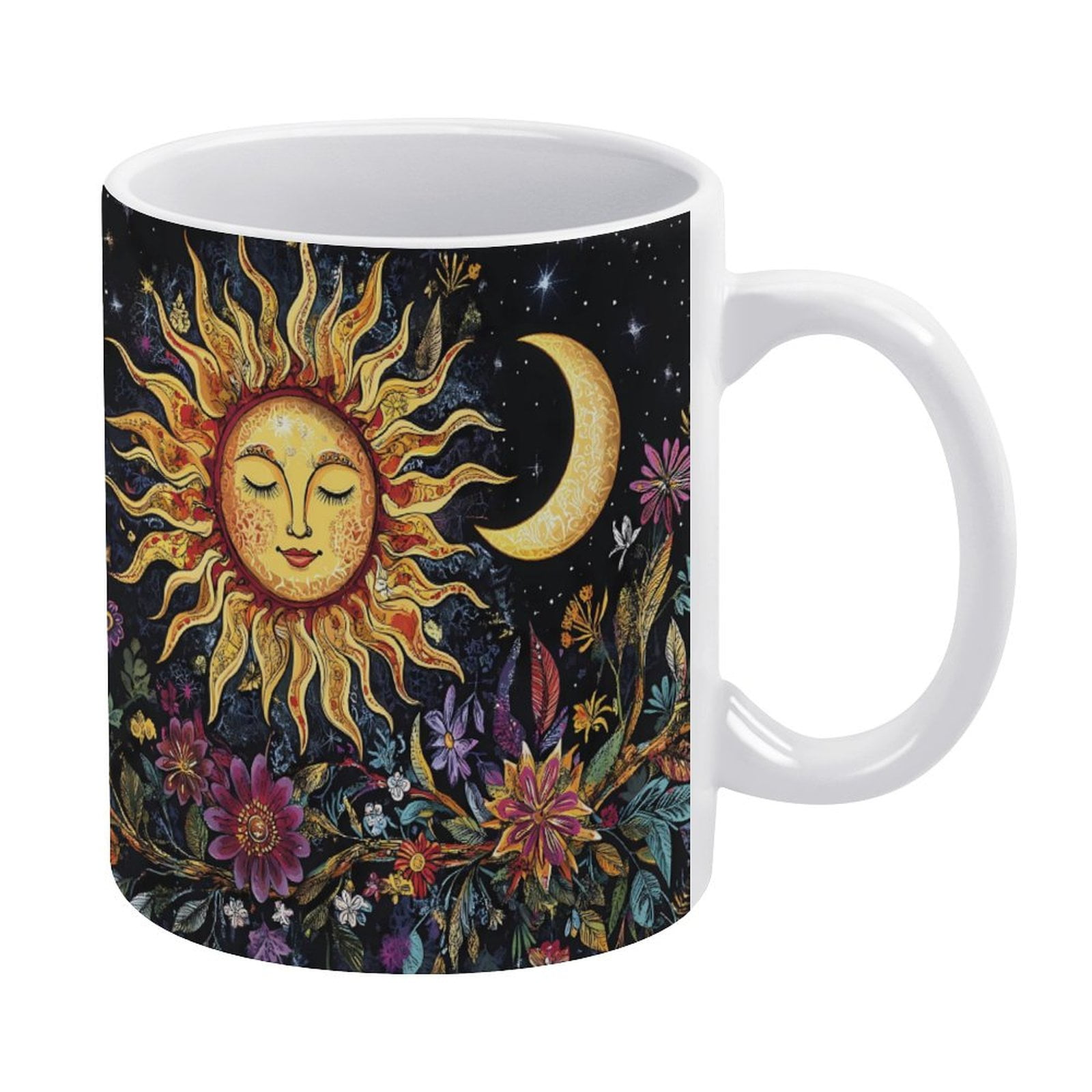 Sun And Moon Boho Psychedelic Mystic Floral 11oz Coffee Mug with ...