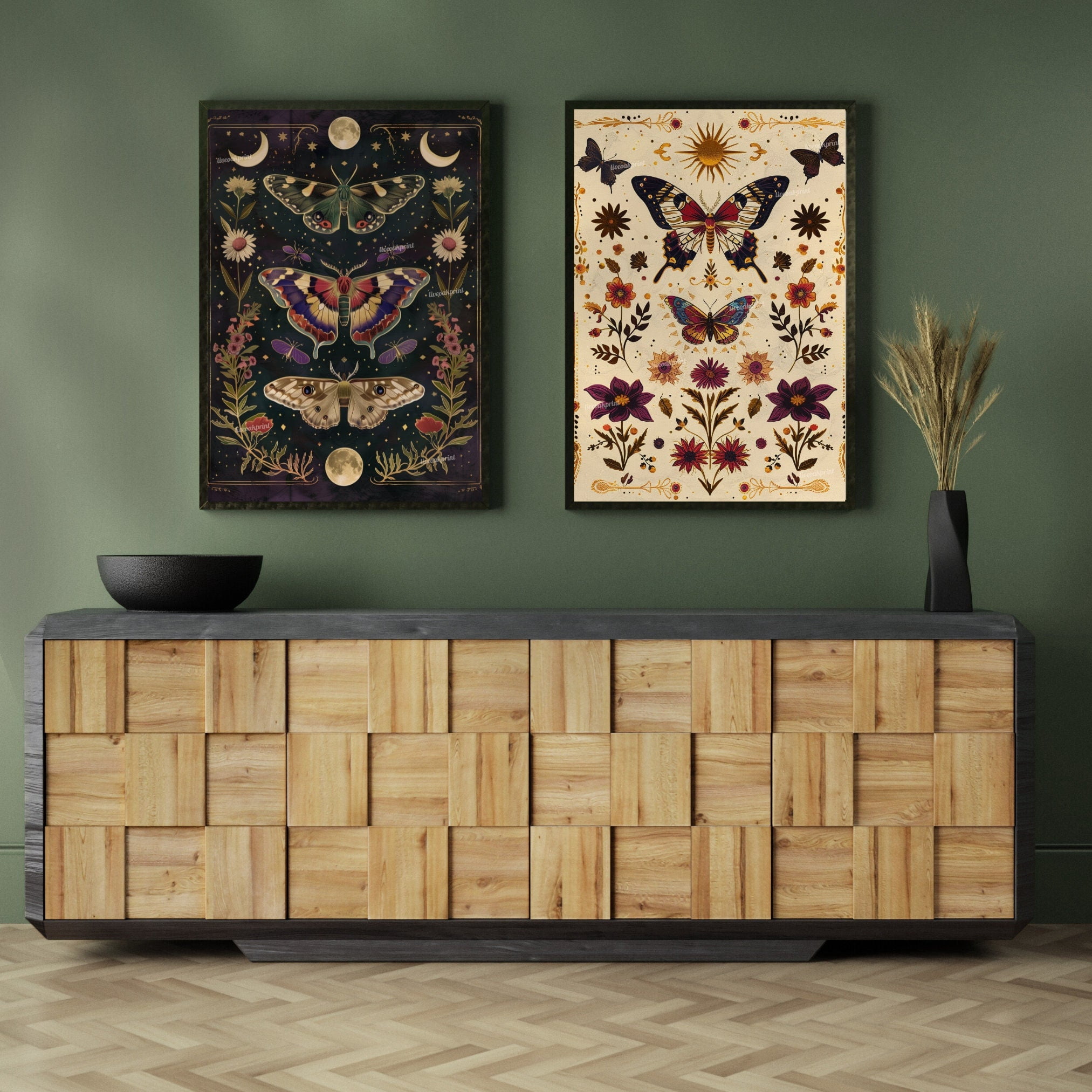 Sun And Moon Butterfly Prints Vintage Butterfly Prints Whimsigoth Wall ...