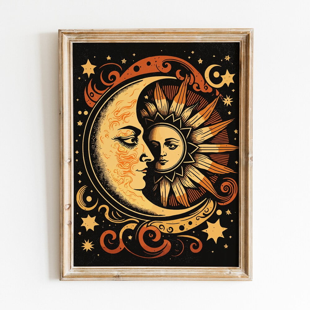 Sun And Moon Decor, Retro Wall Art, 70S Wall Art, Vintage Poster ...
