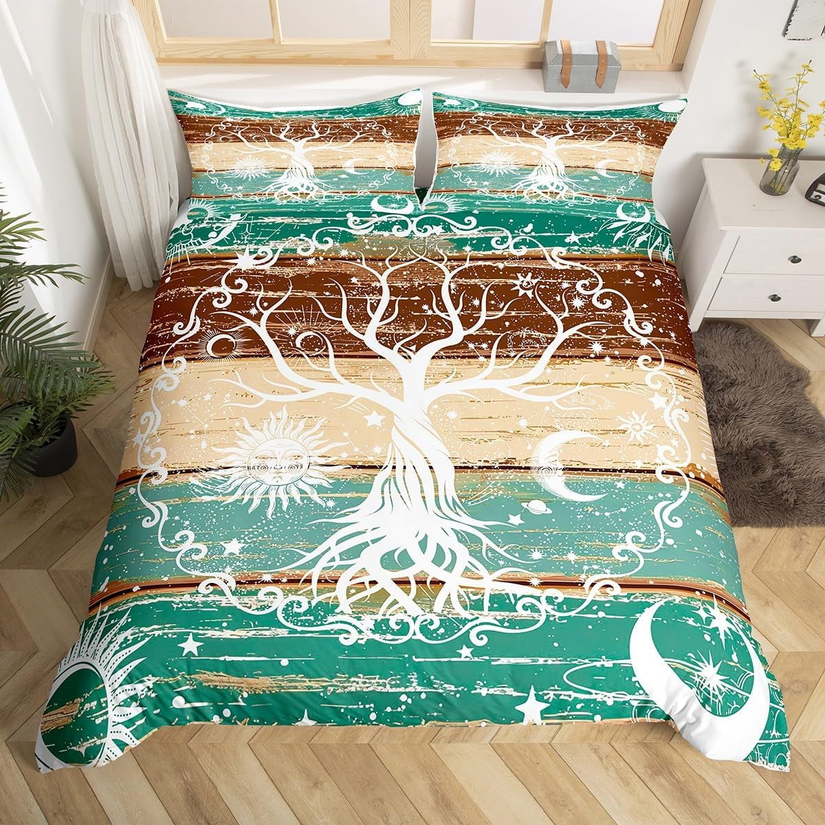 Sun And Moon Duvet Cover Queen For Kids Teens Tree Of Life Bedding Set ...