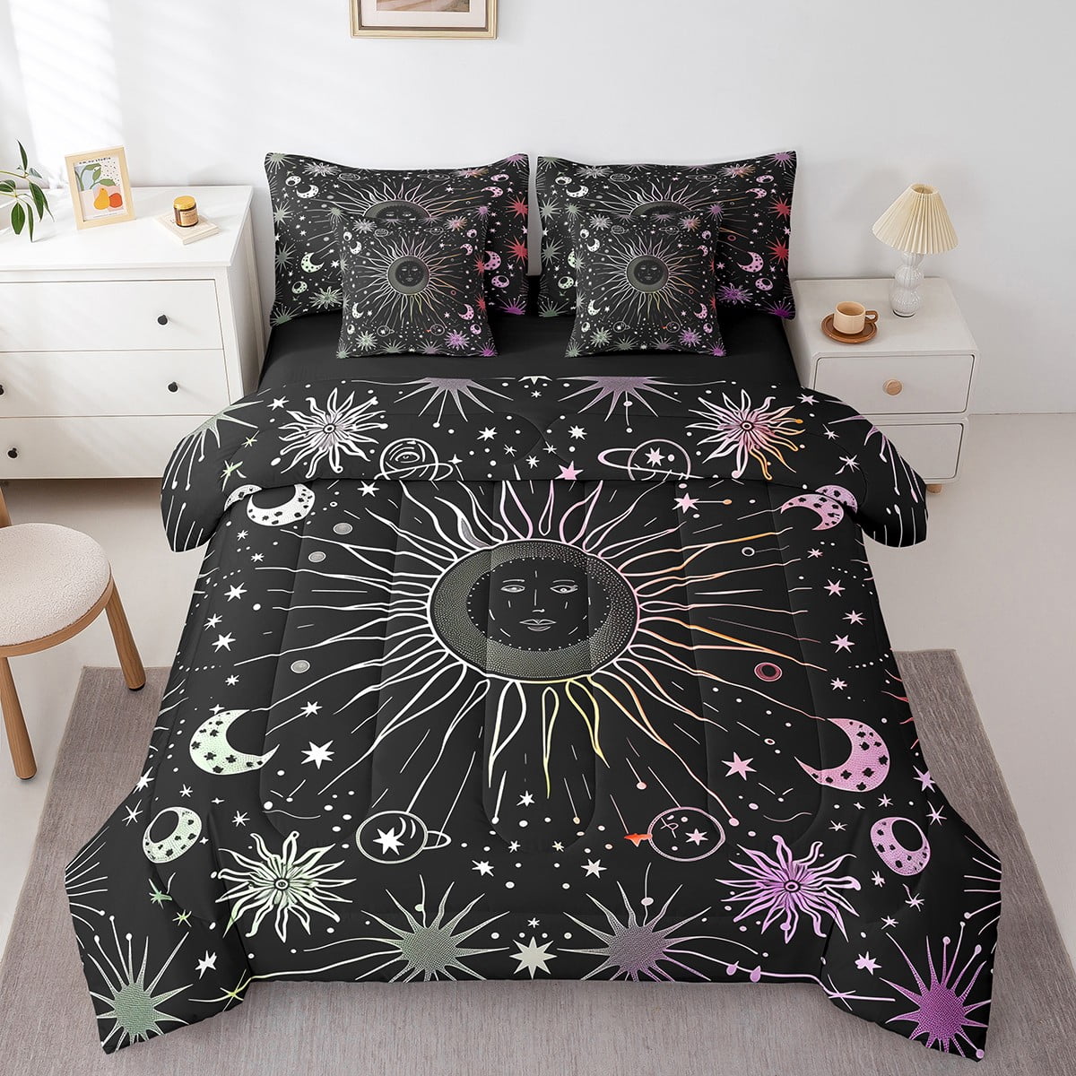 Sun And Moon Full Sheet Set,Bohemian Gothic Comforter 7 Pieces Galaxy ...