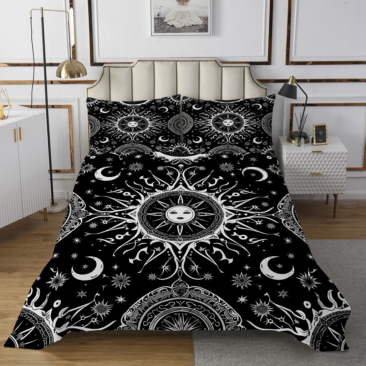 Sun And Moon King Coverlet Set,Constellation Galaxy Quilt Set Boho ...