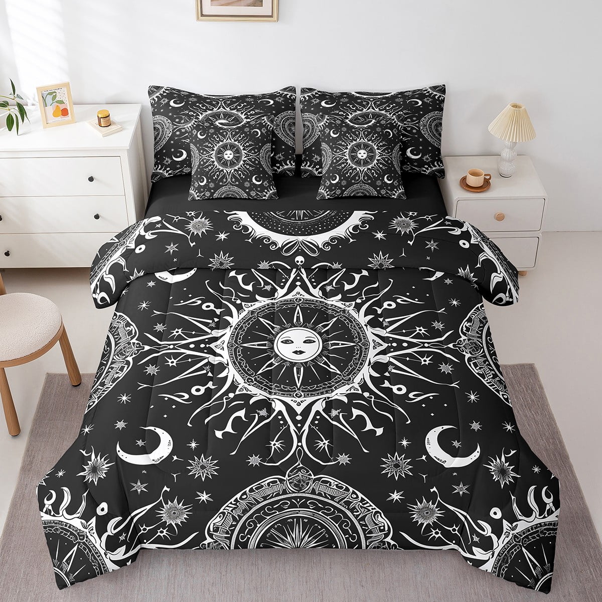 Sun And Moon Queen Bedding Set,Constellation Galaxy Sheet Set Boho ...