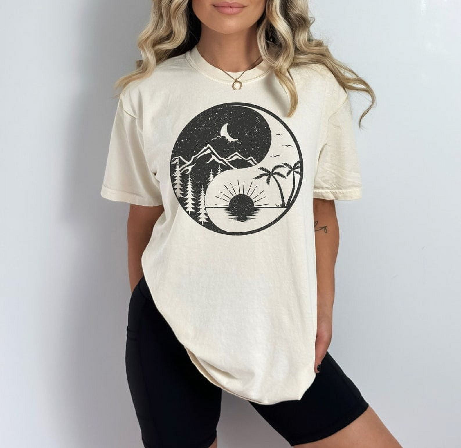 Sun And Moon Yin Yang Vintage Vibe Comfort Colors Graphic Tee - Walmart.com