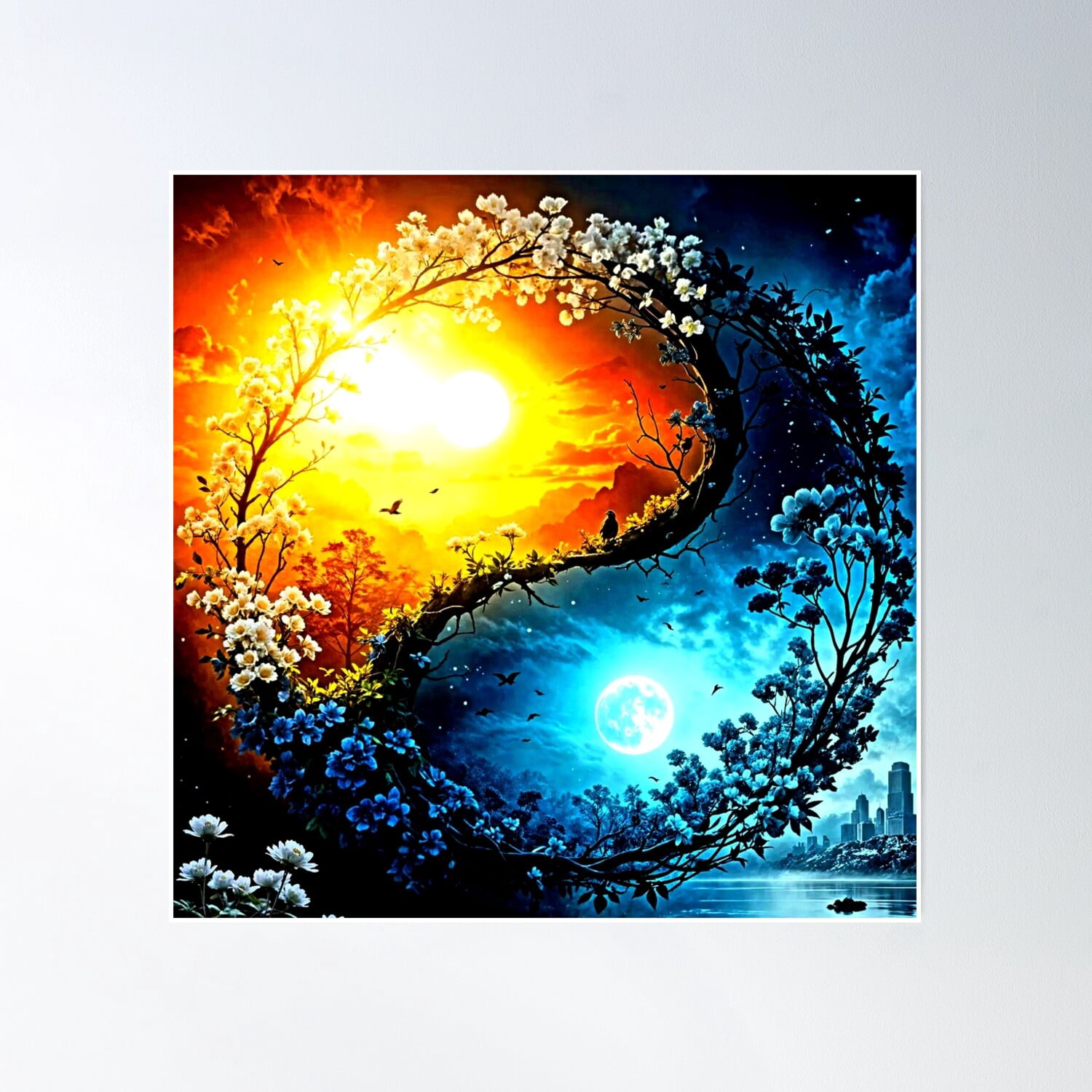 Sun And Moon Ying Yang Poster Wall Art, Modern Wall Decor, 16x16 ...