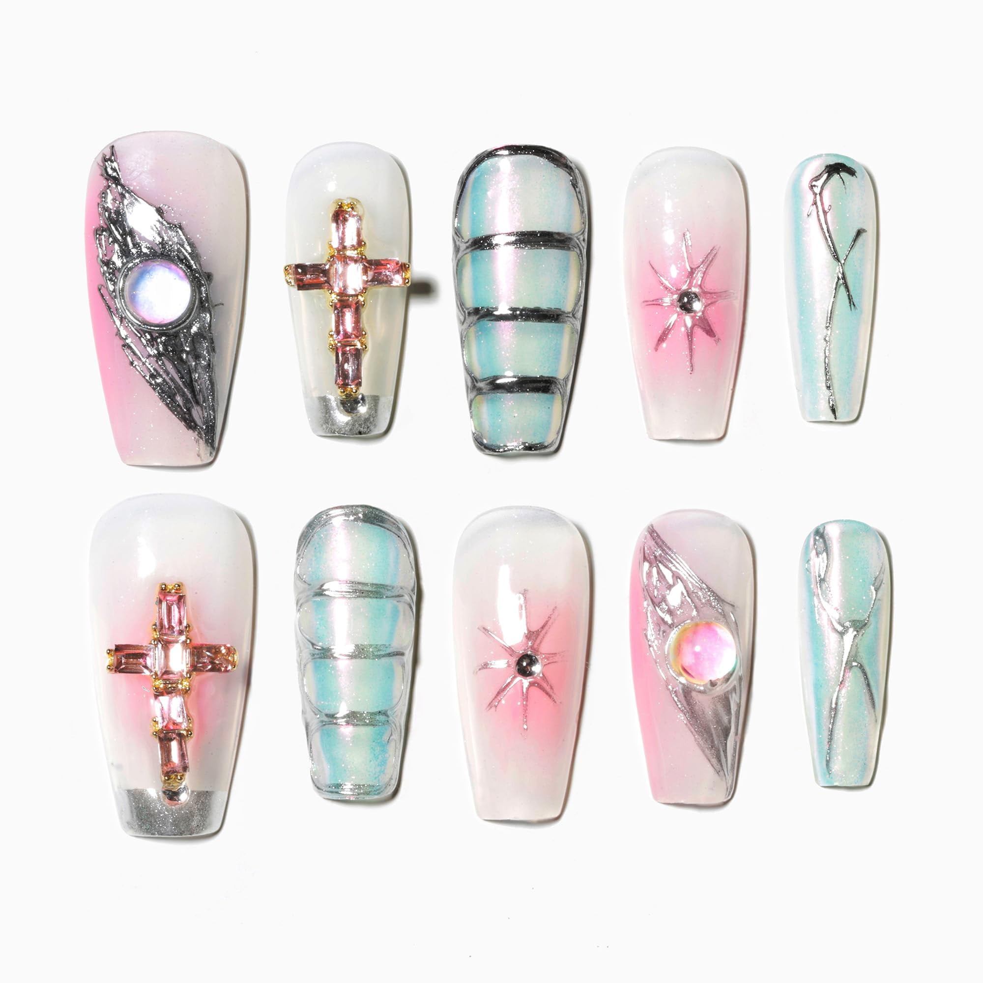 Sun&Beam Nails Handmade Press-on Medium Long Coffin Ballerina Pink ...