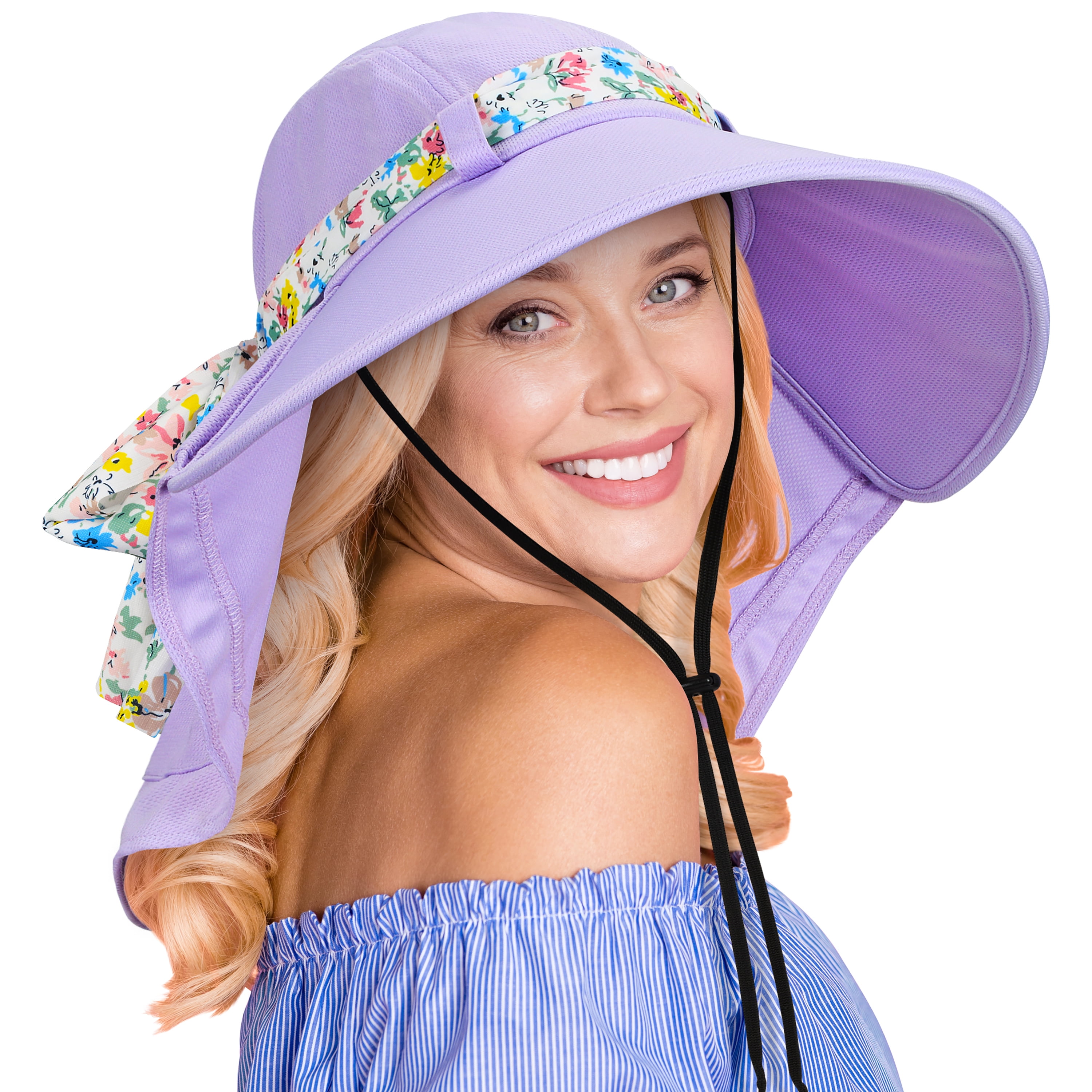 Sun Blocker Women's Safari Sun Hat with Neck Flap Large Brim Packable ...