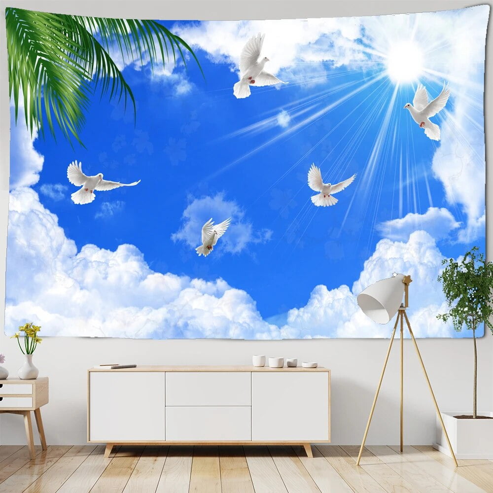 Sun Blue Sky and White Clouds Tapestry Wall Hanging The Great Wave ...