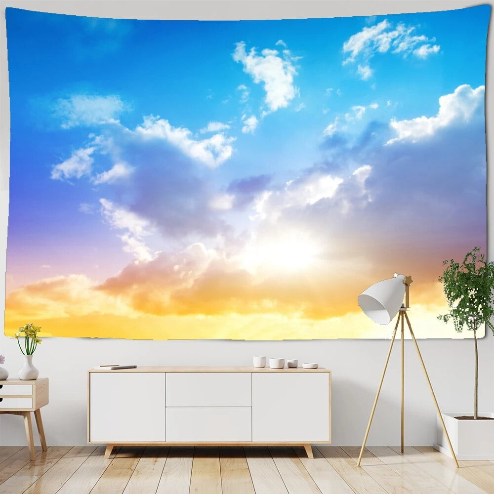 Sun Blue Sky and White Clouds Tapestry Wall Hanging The Great Wave ...