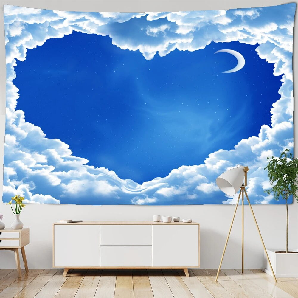 Sun Blue Sky and White Clouds Tapestry Wall Hanging The Great Wave ...