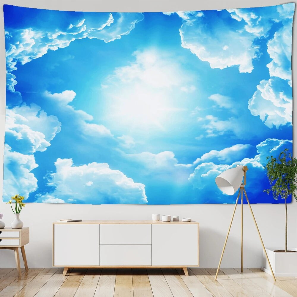 Sun Blue Sky and White Clouds Tapestry Wall Hanging The Great Wave ...