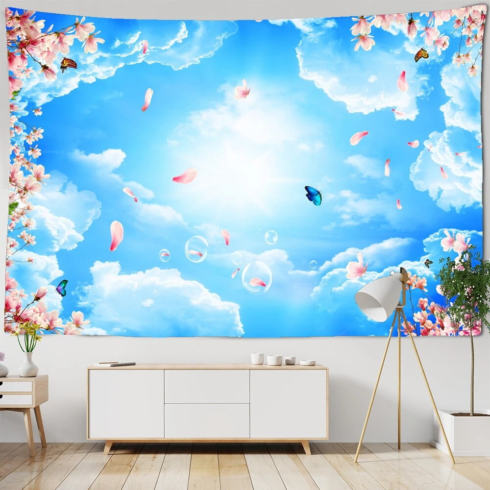 Sun Blue Sky and White Clouds Tapestry Wall Hanging The Great Wave ...