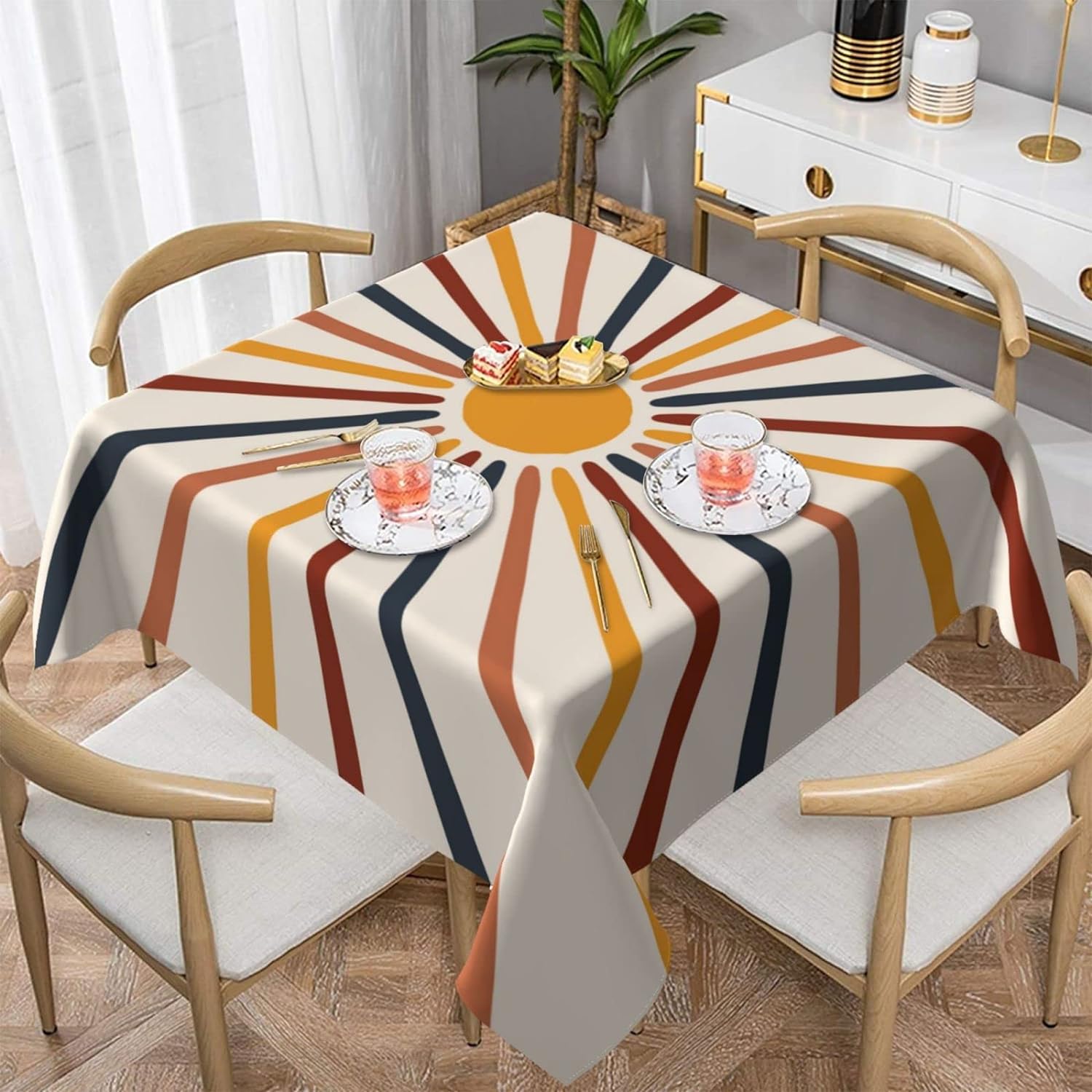 Sun Boho Colorful Table Cloth Vintage Rainbow Stripes Rustic Bohemian ...