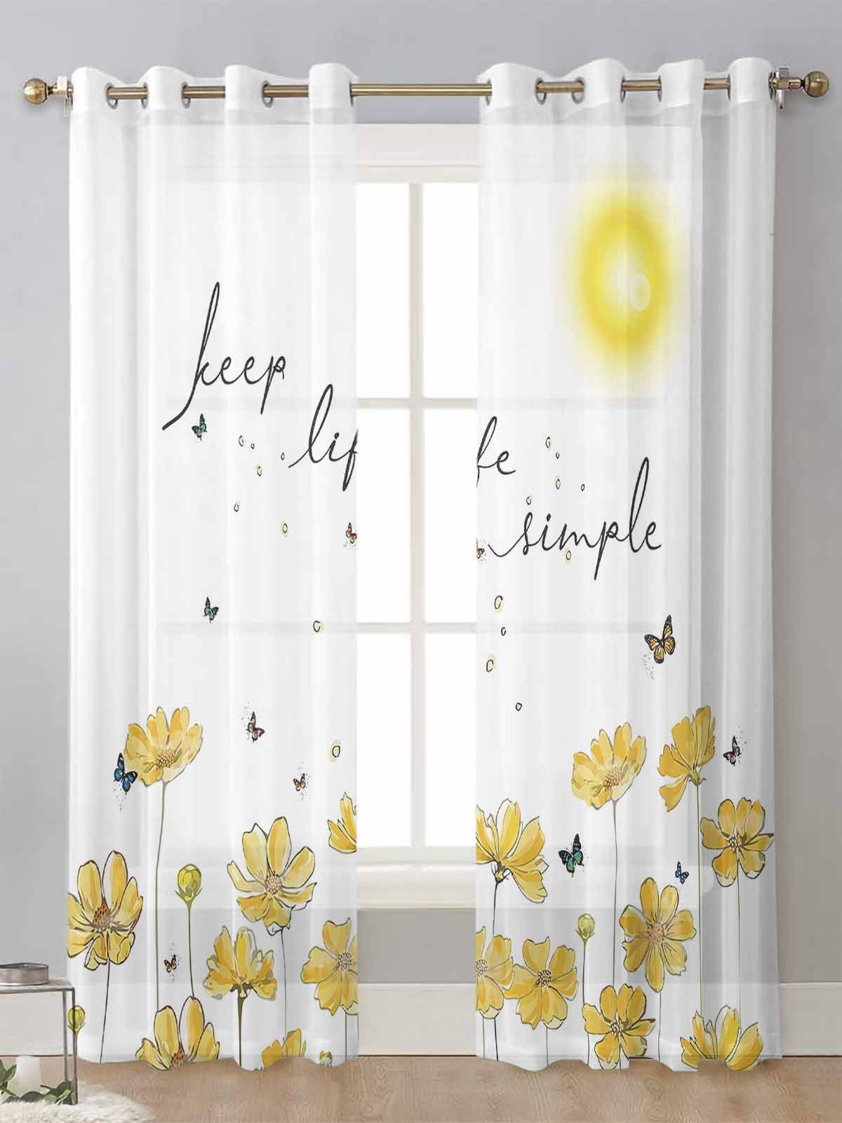 Sun Butterfly Flower Sheer Curtains For Living Room Window Screening ...