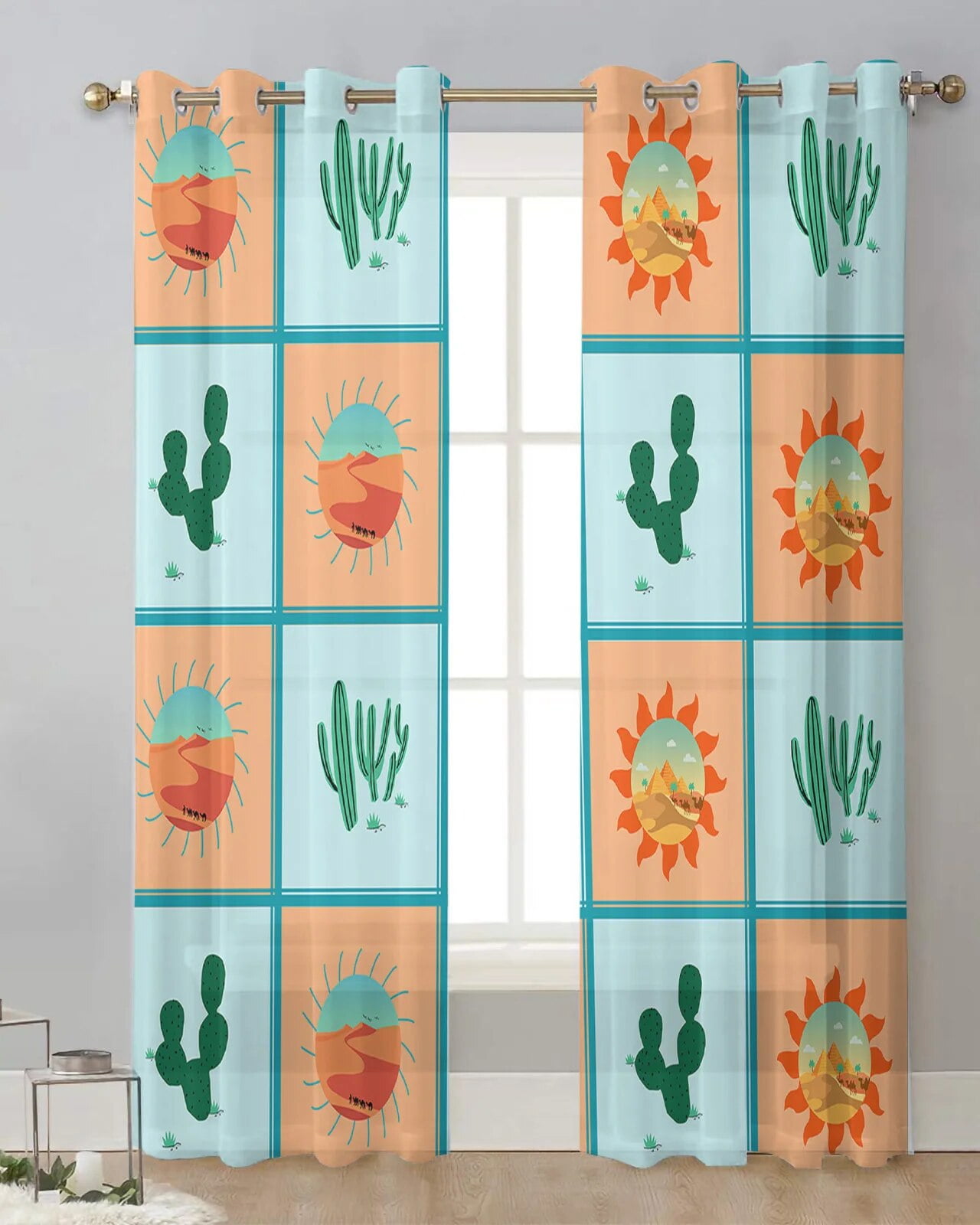 Sun Cactus Desert Camel Line Modern Tulle Curtains Living Room Voile ...