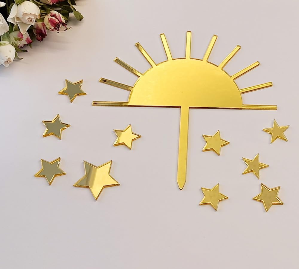 Sun Cake Topper with Stars,Acrylic Half BSL1 Sun Cupcake Toppers with ...