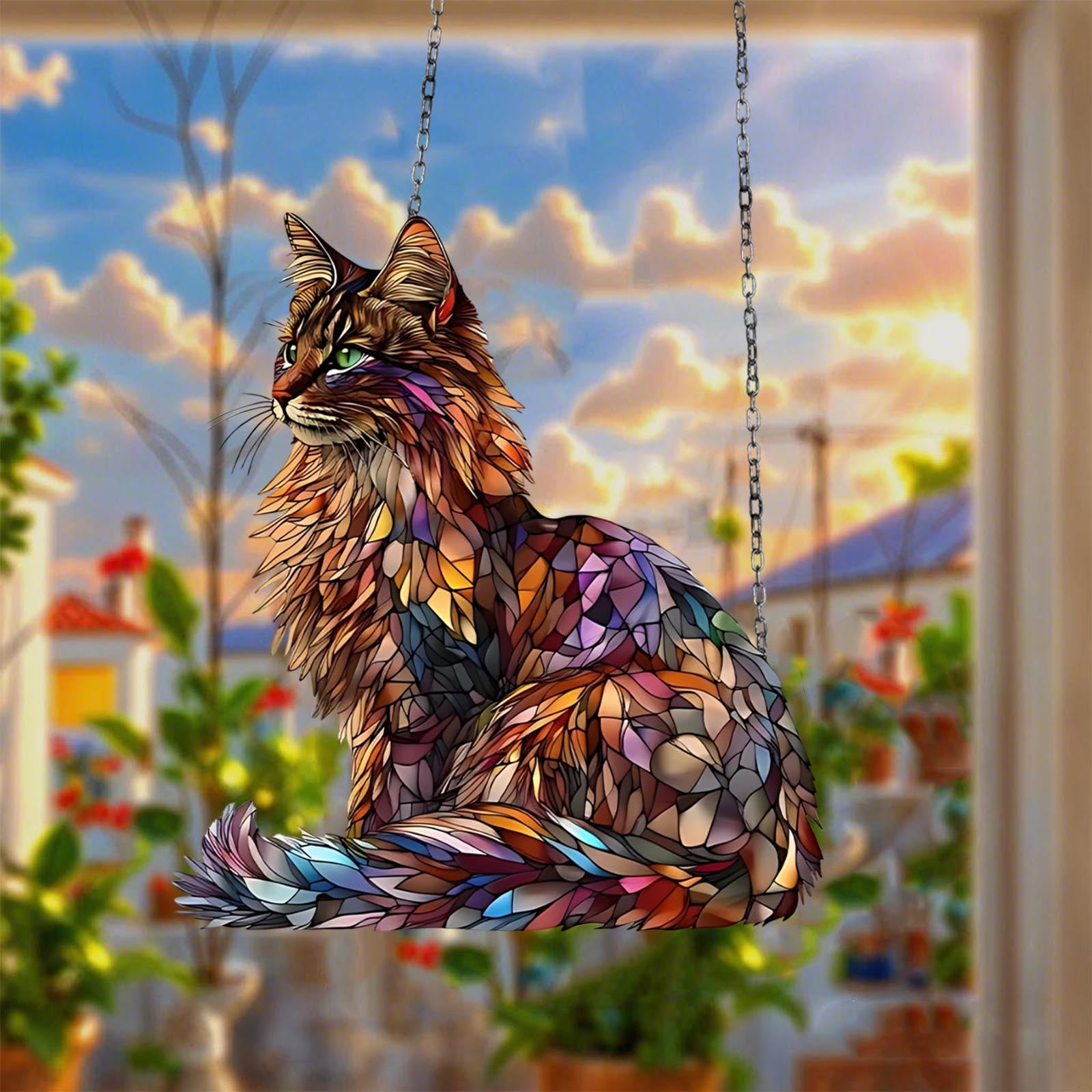 Sun Catcher Colored Glass Art Acrylic Pendant-2D Colored Crystal Long ...