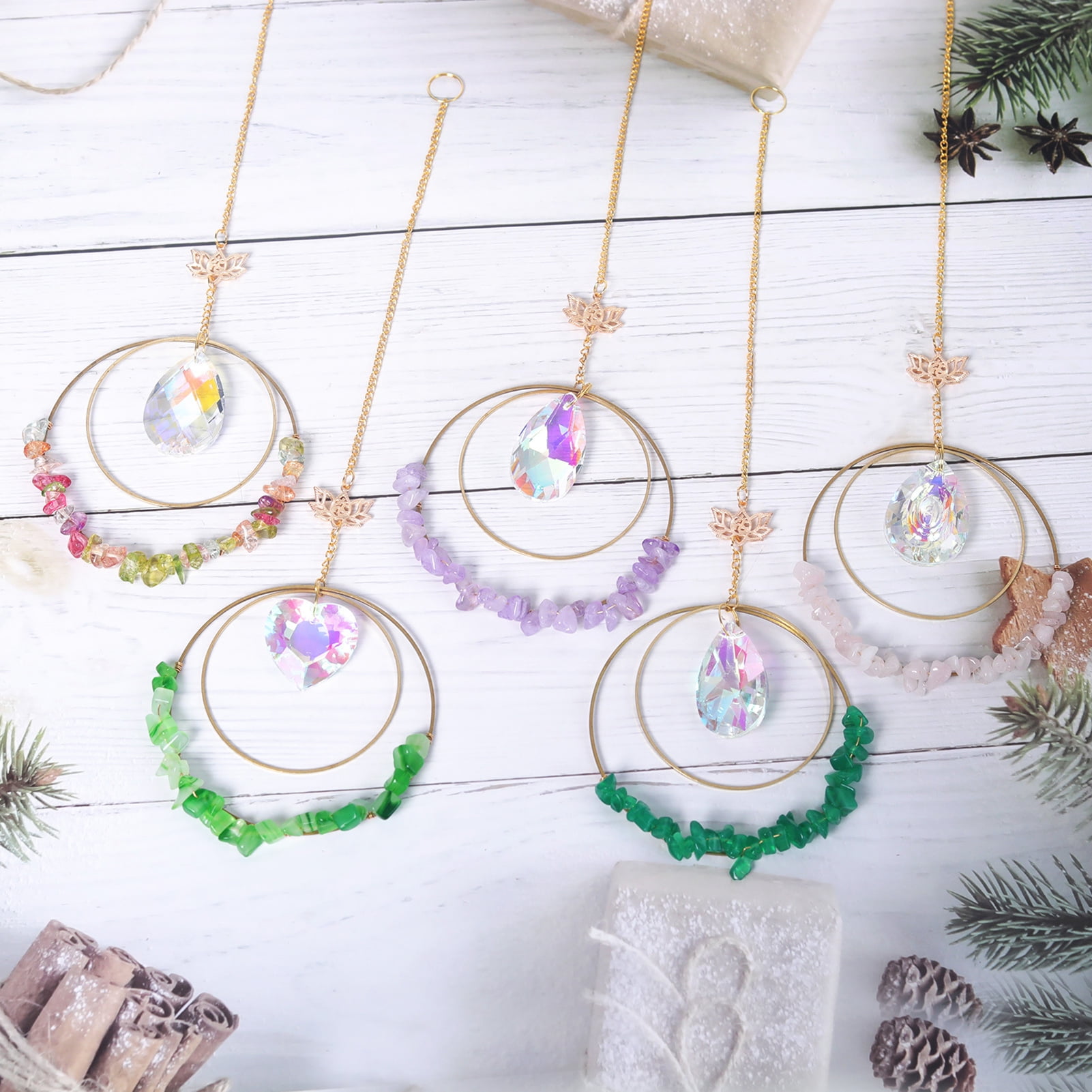 Sun Catcher Exquisite Reflective Faux Crystal Double Ring Lotus Prism ...