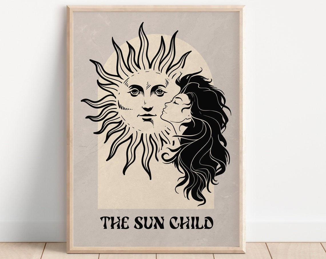 The Sun Child Tarot Card Style Print - Bohemian Mystical Poster ...