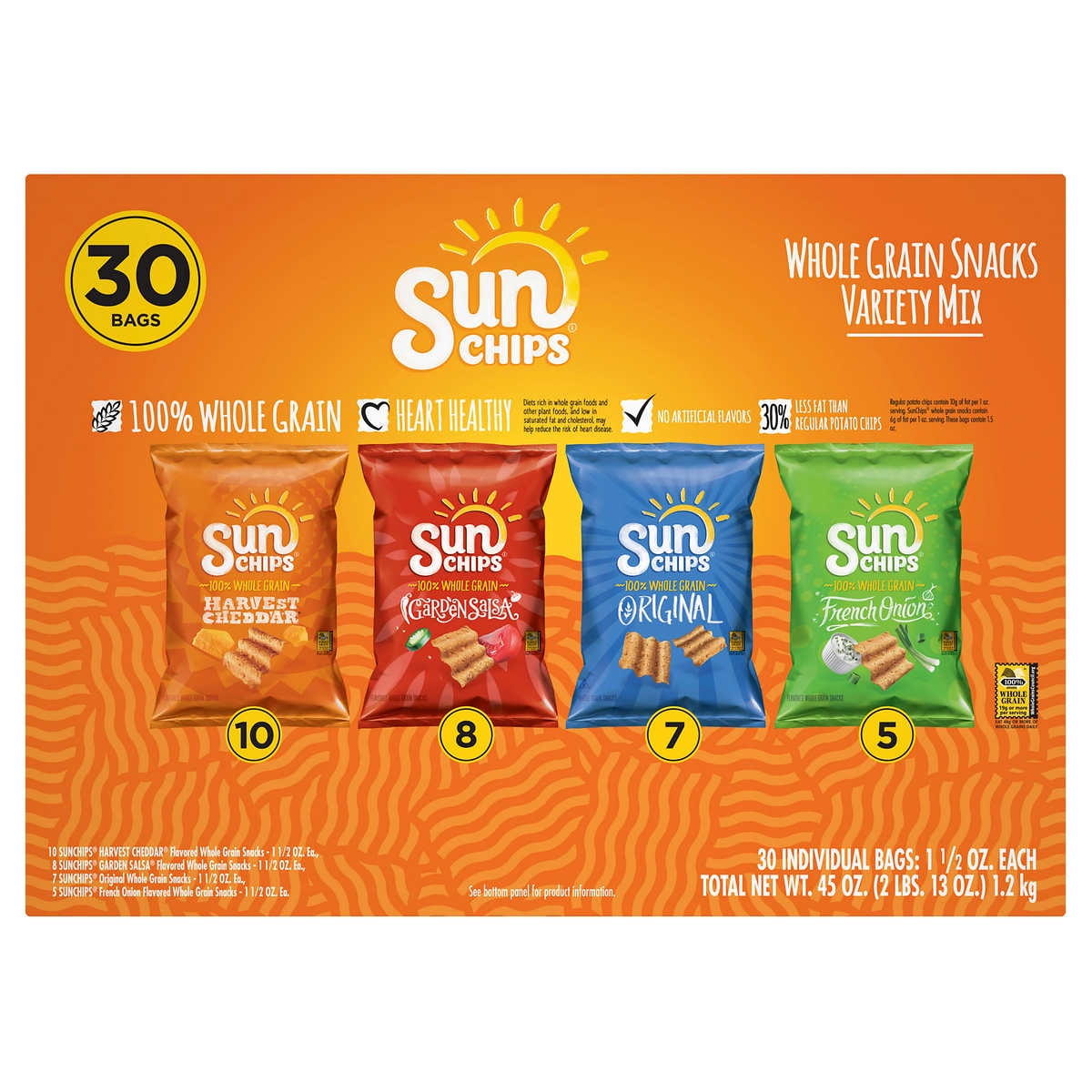 Sun Chips Healthy Snacks Whole Grain Variety Pack, Original Flavors, 1. ...