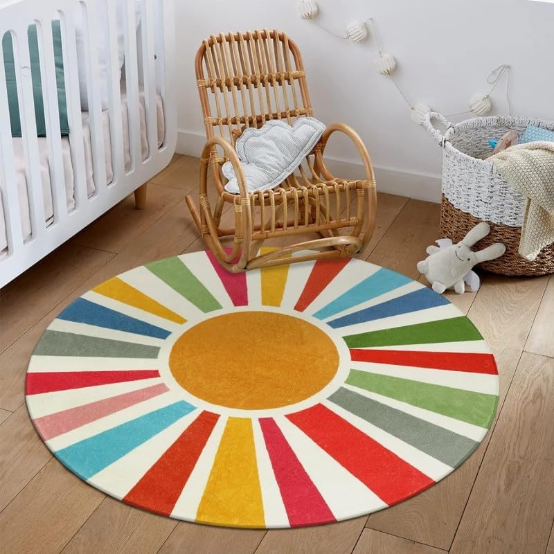 Sun Circle Round Rug 4 ft,Colorful Boho Rug for Bedroom,Living Room ...