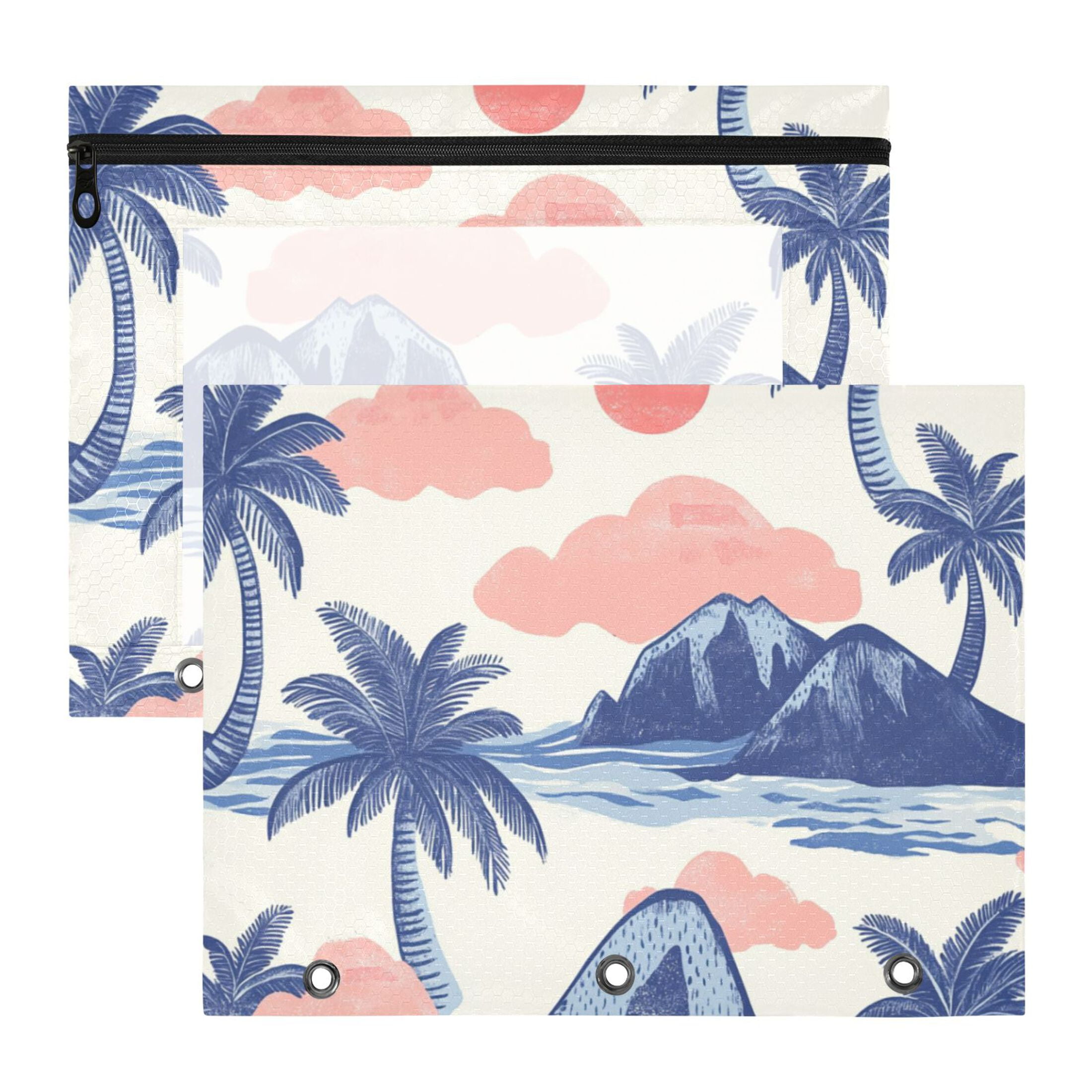 Sun Clouds Coconut Trees Waves Mountains 3-Ring Binder Pouches A4 Size ...