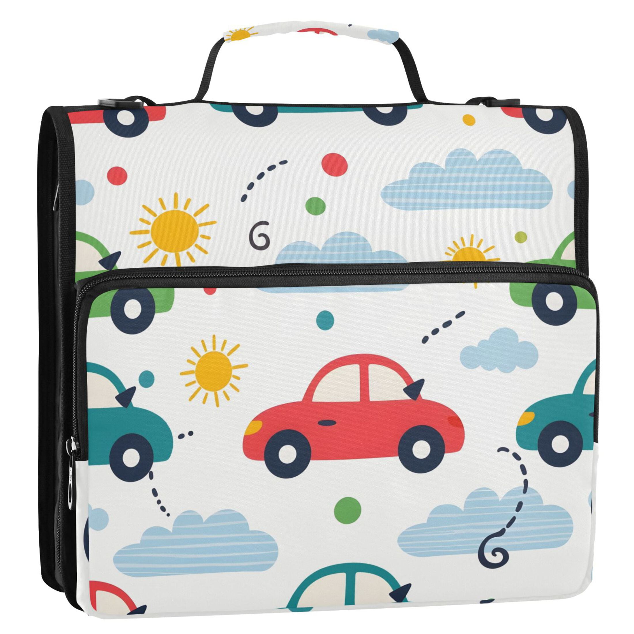 Sun Clouds Dots Cars Cute Binder Bag with Shoulder Strap 3 Ring Zipper ...