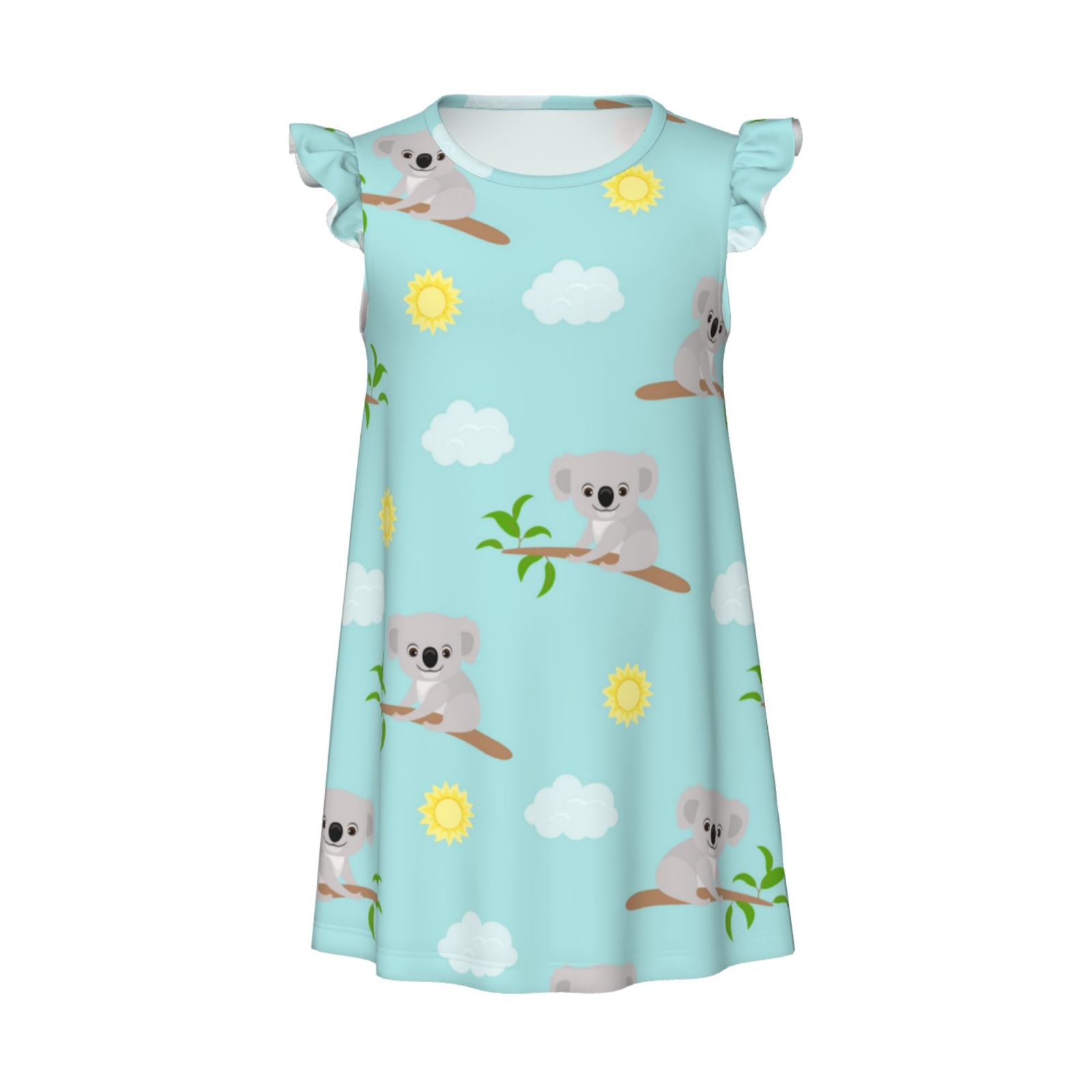 Sun Clouds Koala Girls Nightgowns, Short Sleeves Princess Dress, Girls ...