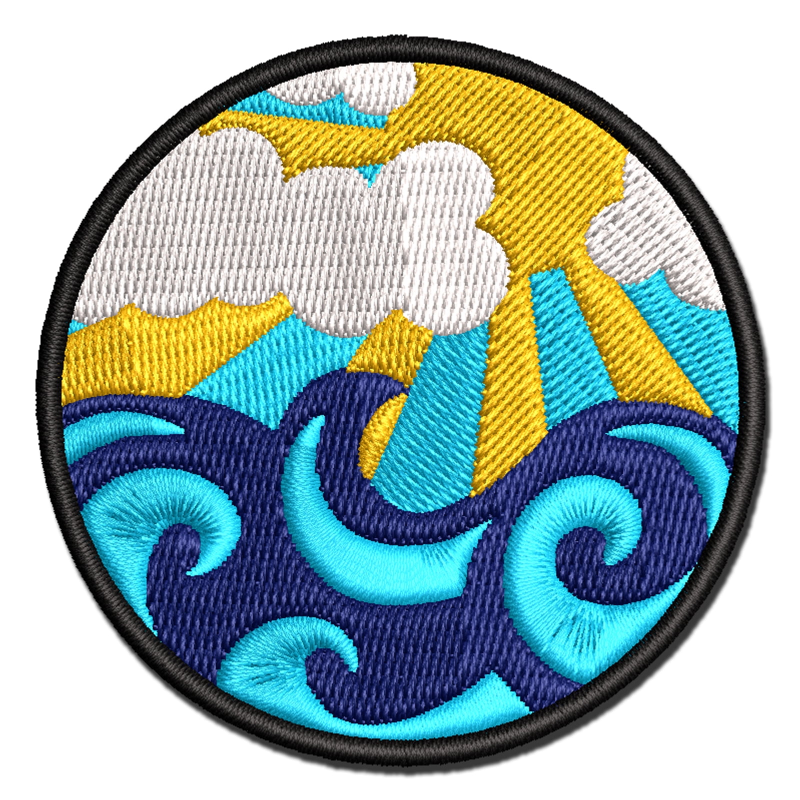 Sun Clouds and Ocean Waves Applique Multi-Color Embroidered Hook & Loop ...