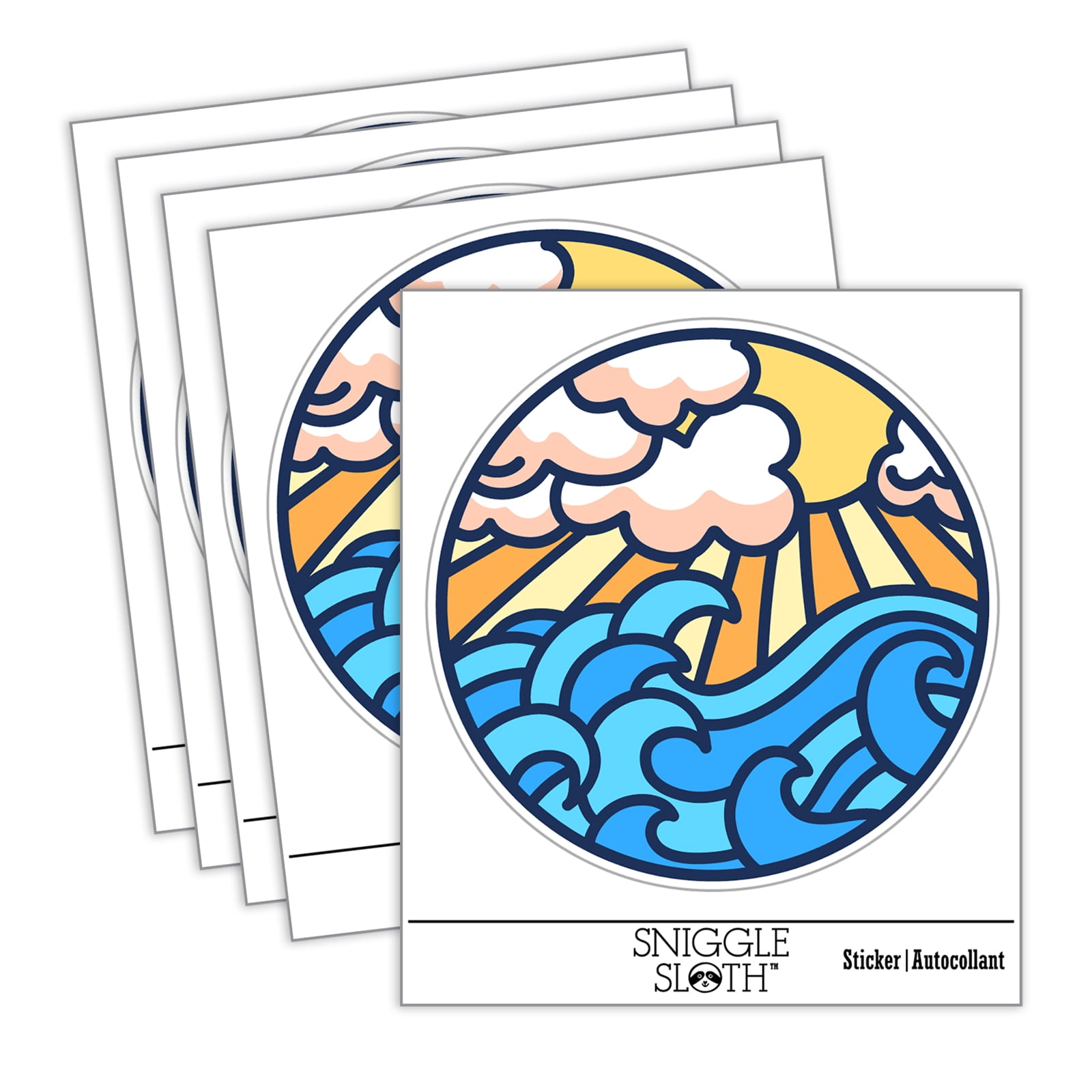 Sun Clouds and Ocean Waves Car Window Bumper Water Bottle Phone Tablet ...