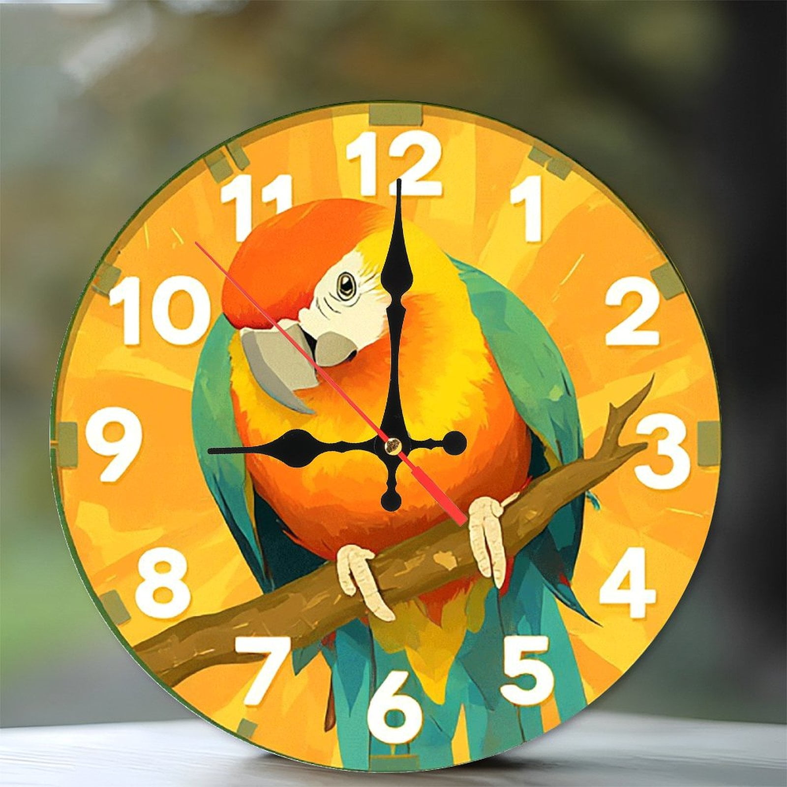 Sun Conure Parrot Wall Clock Colorful Bird Home Decor 10-Inch Silent ...