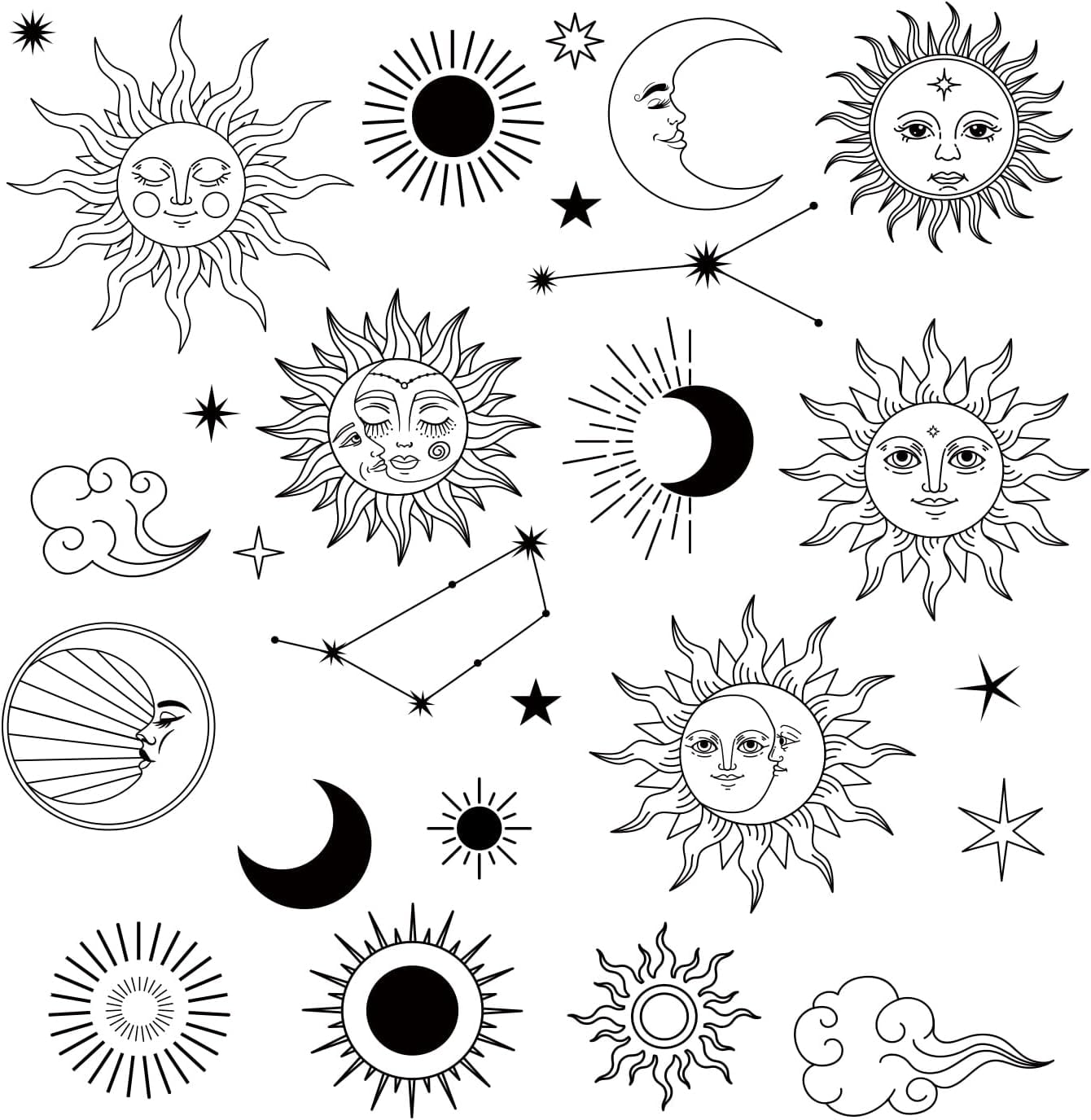 Sun Crescent Moon Star Clouds Wall Stickers Waterproof Removable Vinyl ...